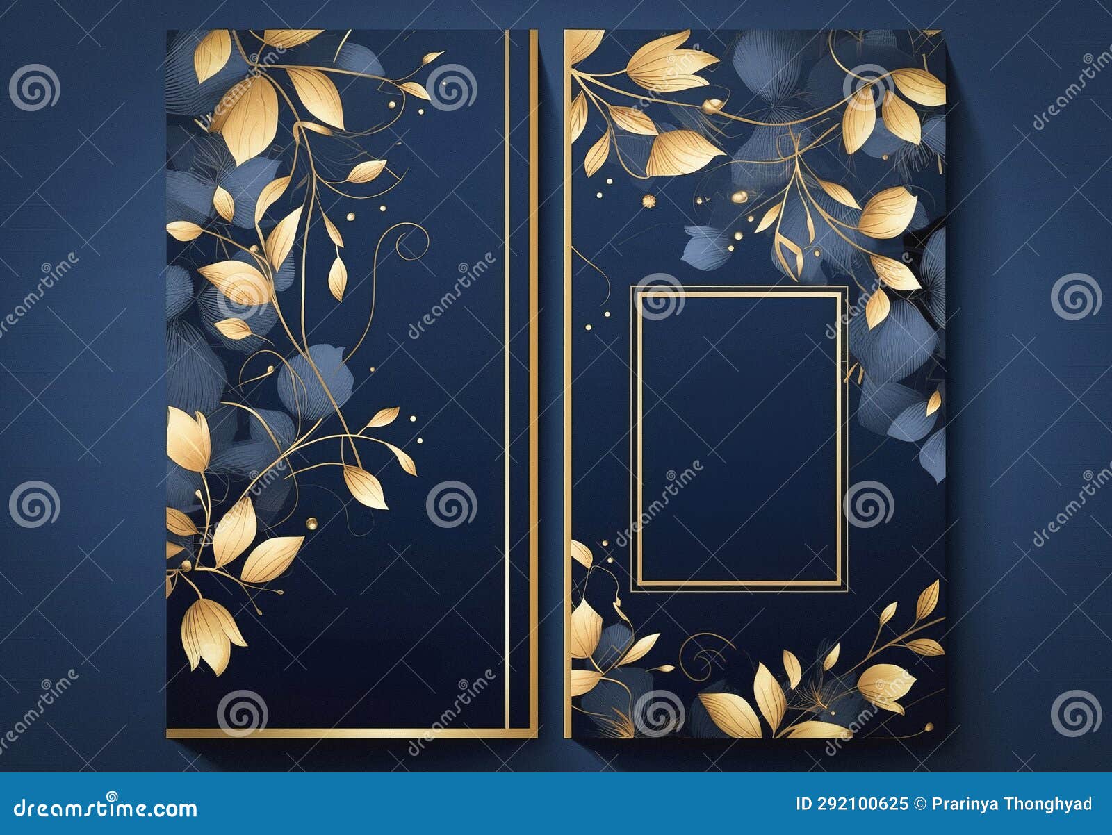 Invitation Card with Gold Ornaments on Dark Blue Background Elegant ...