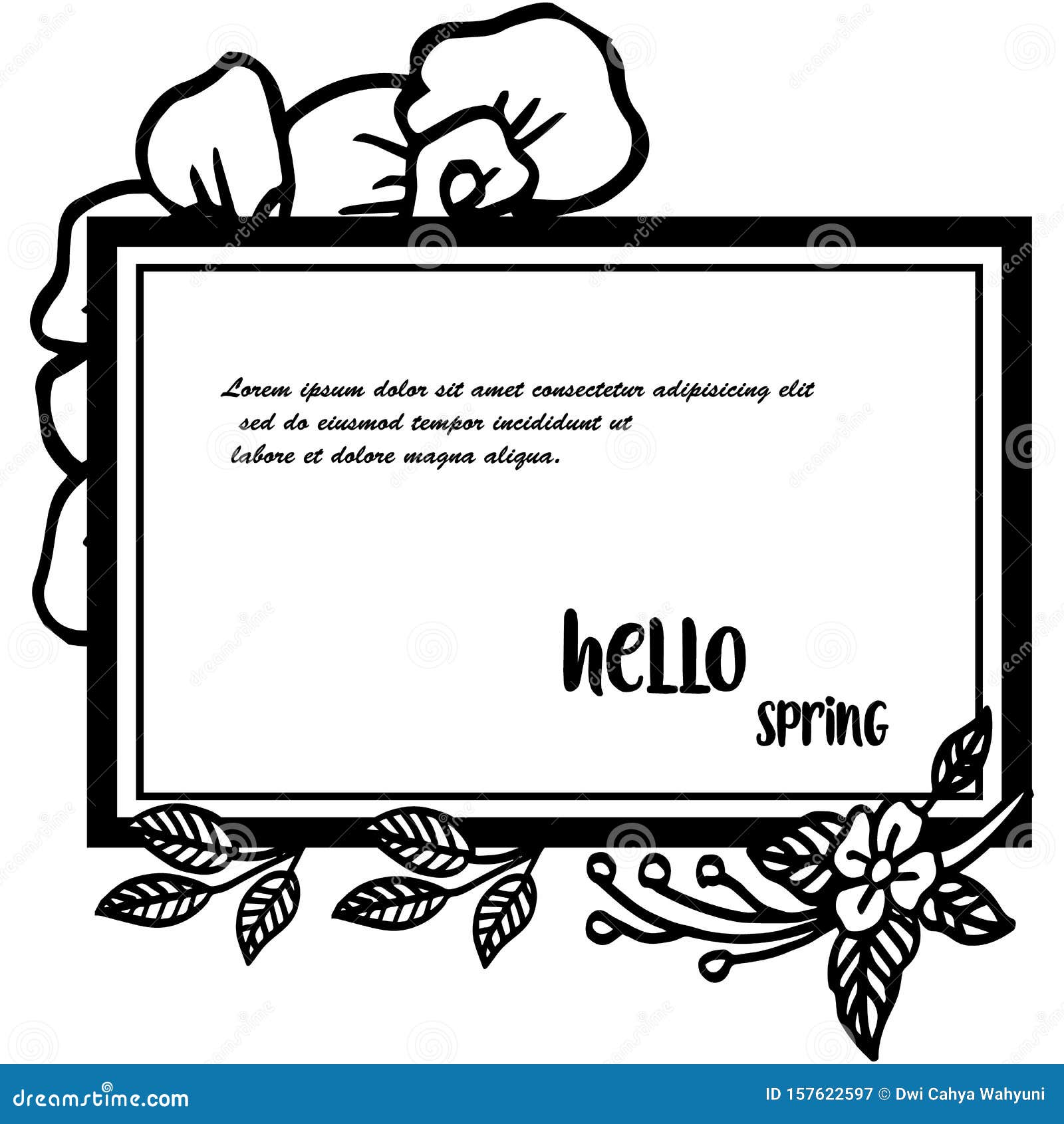 Invitation Card of Hello Spring, Border Frame with Leaf Floral, Elegant ...