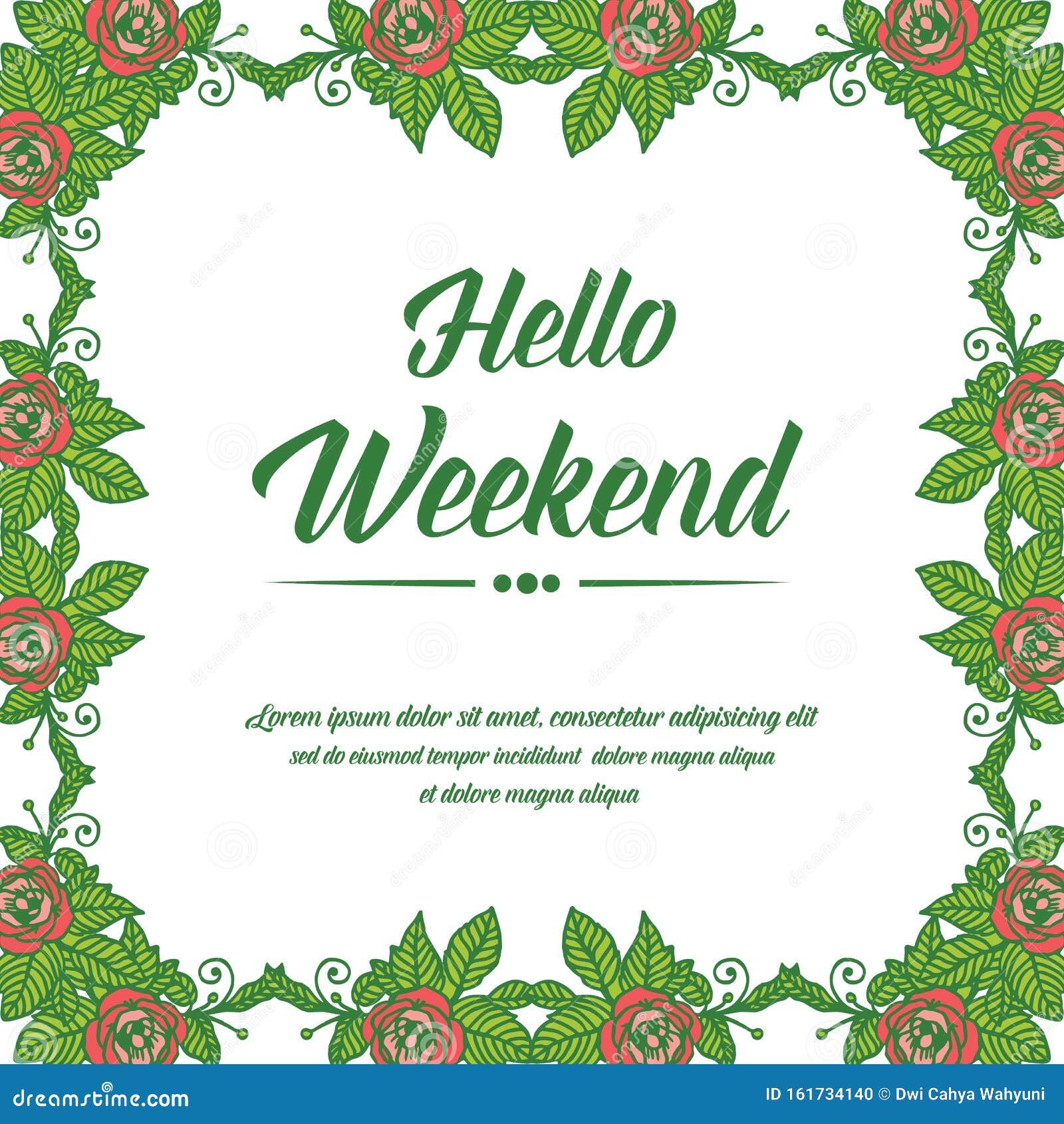 Invitation Card Hello Weekend, with Graphic Red Rose Flower Frame ...