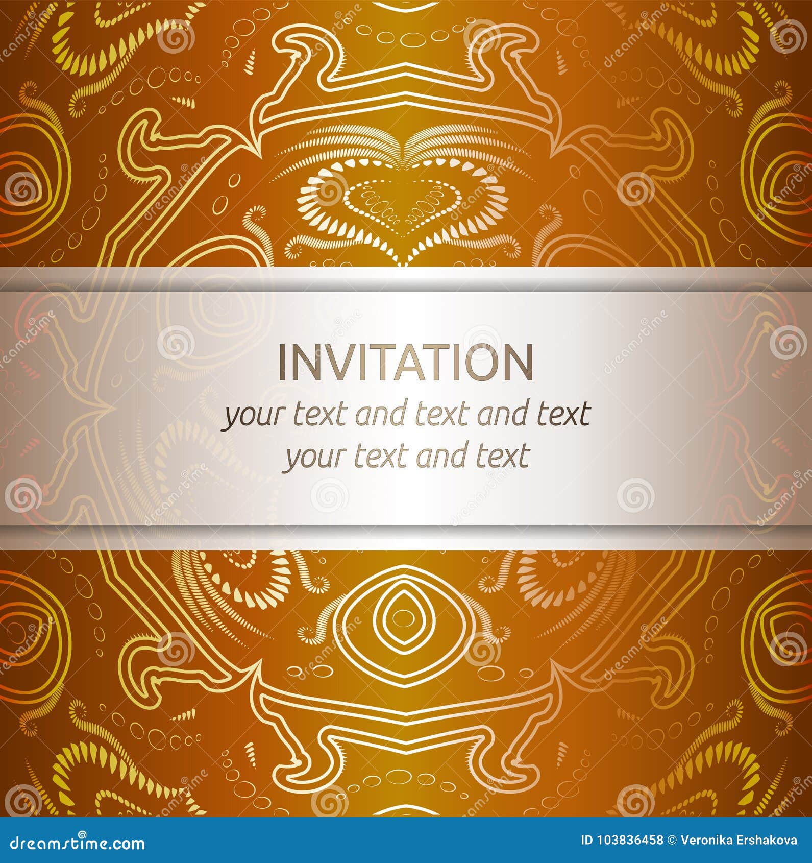 Invitation Card in Orange and Gold with Ornaments Stock Vector ...