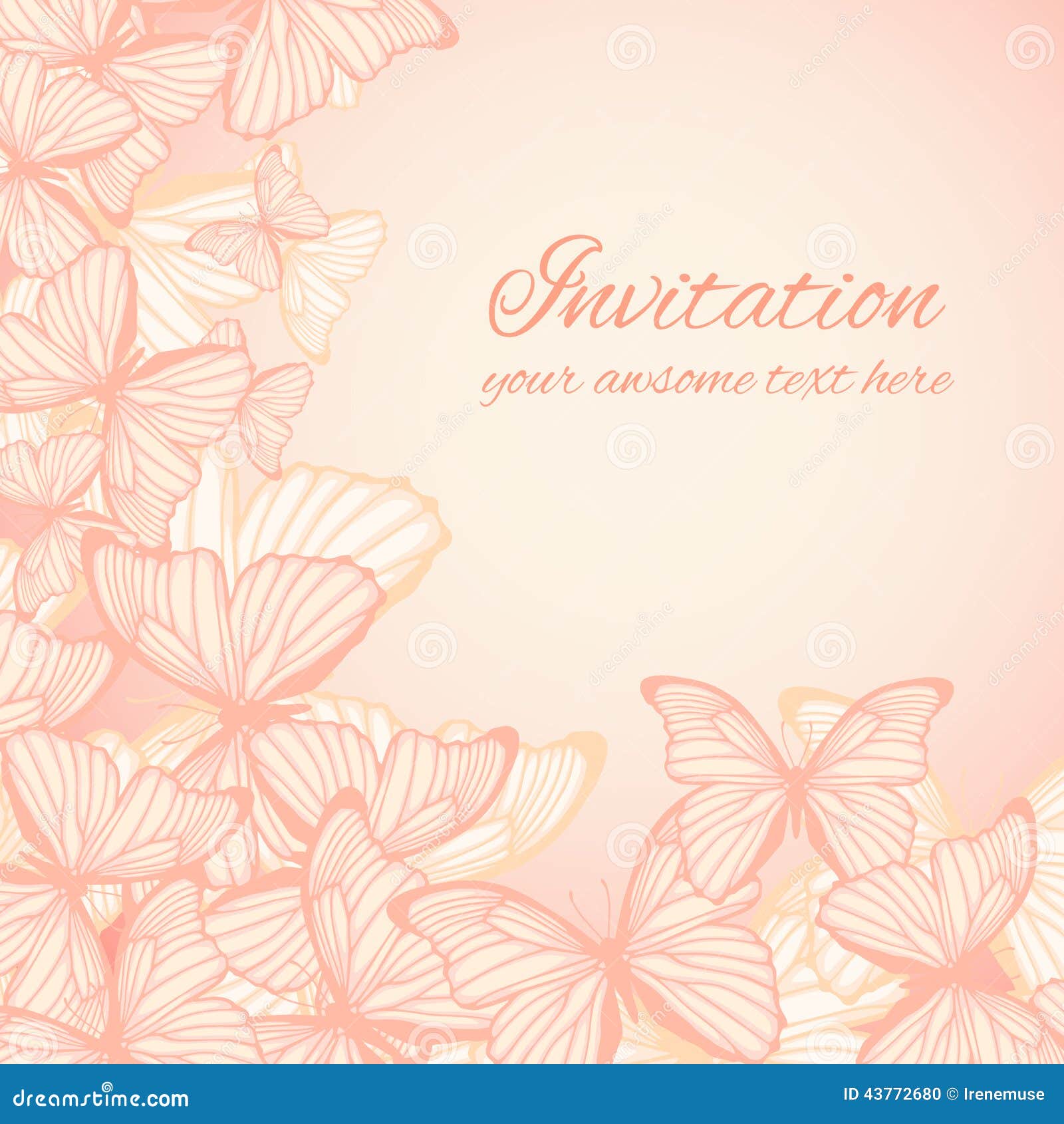 Invitation Card Template with Butterflies Stock Vector - Illustration ...