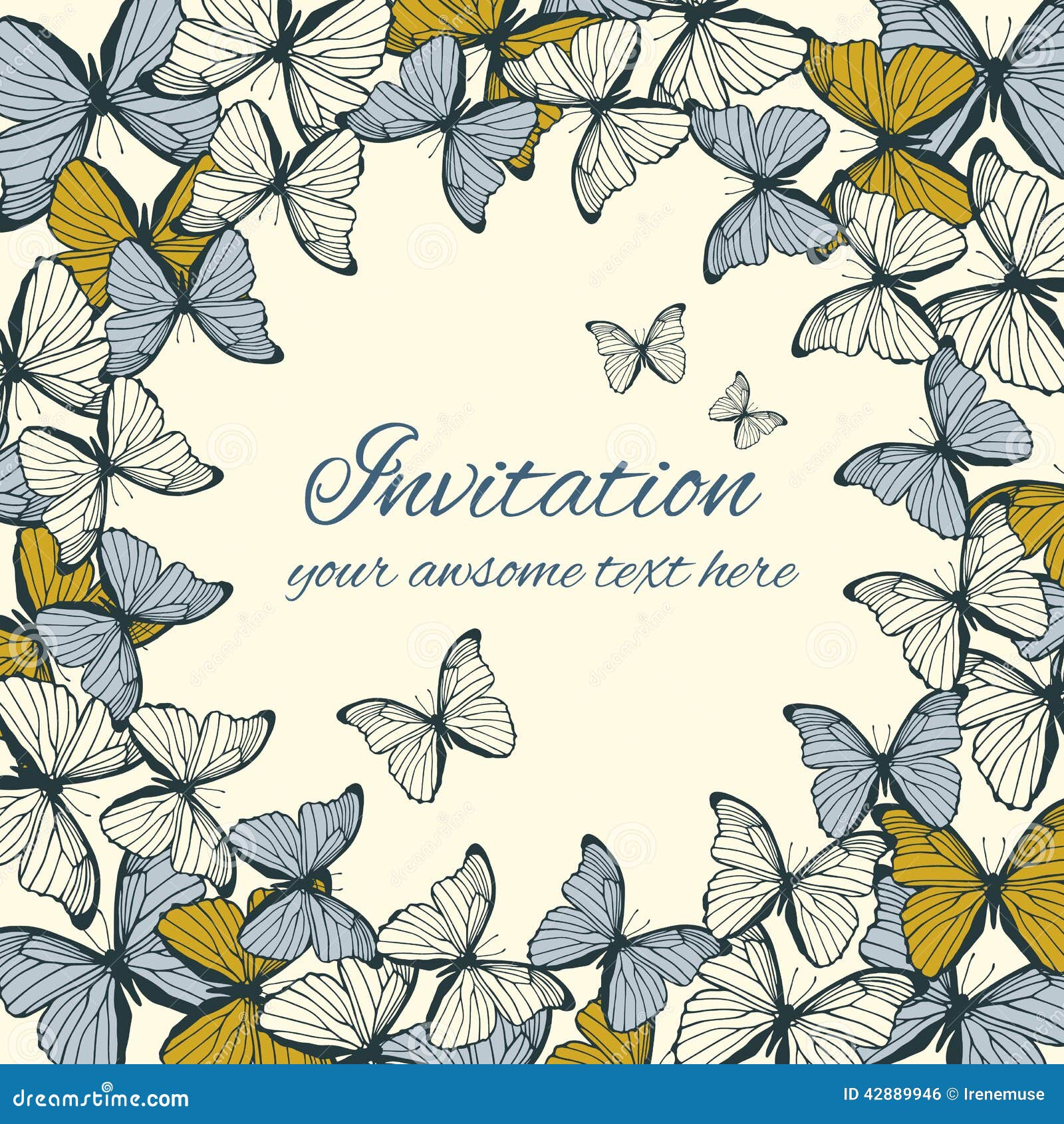 Invitation Card Template with Butterfly Ornament Stock Vector ...