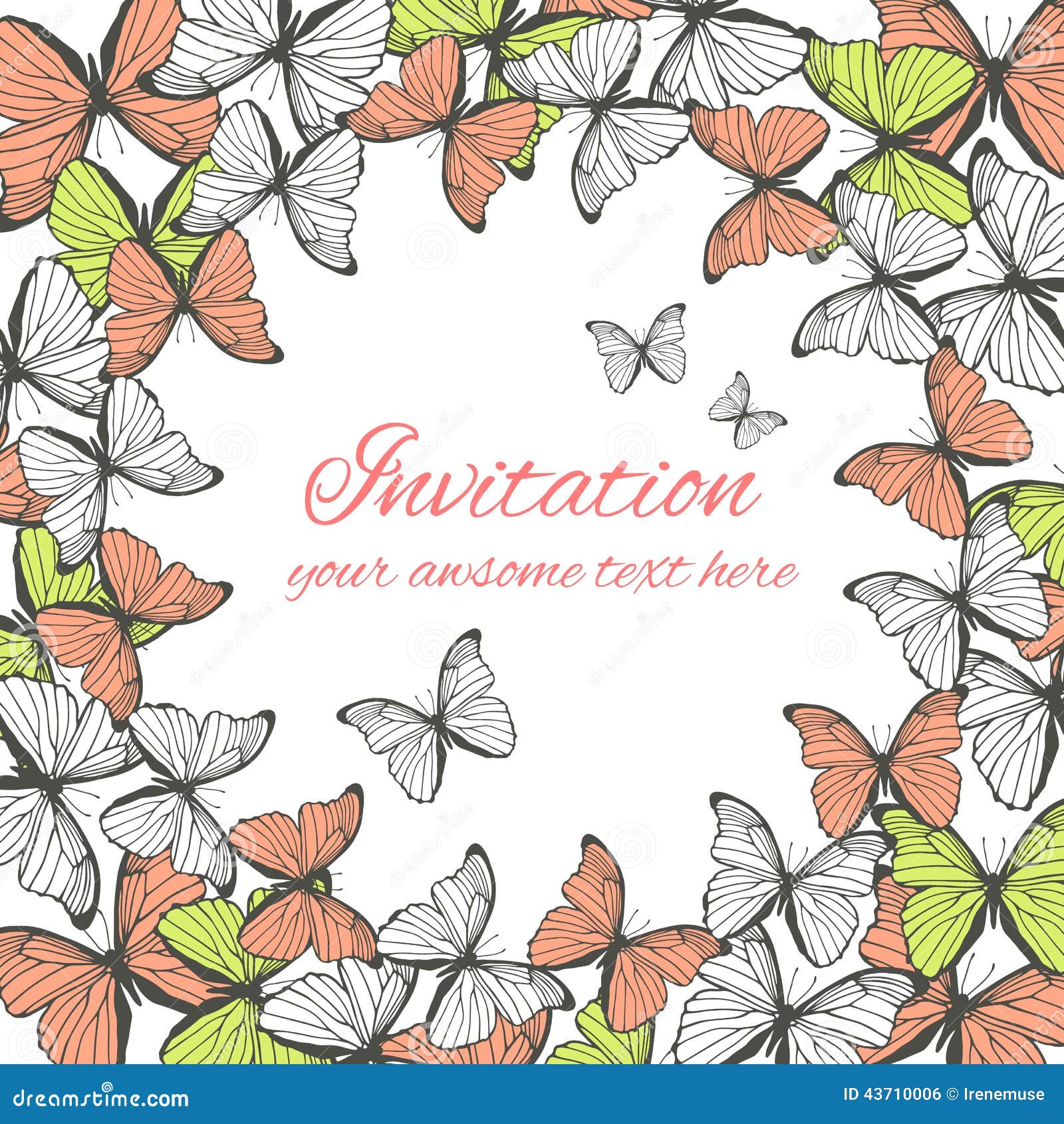 Invitation Card Template with Butterfly Ornament Stock Vector ...