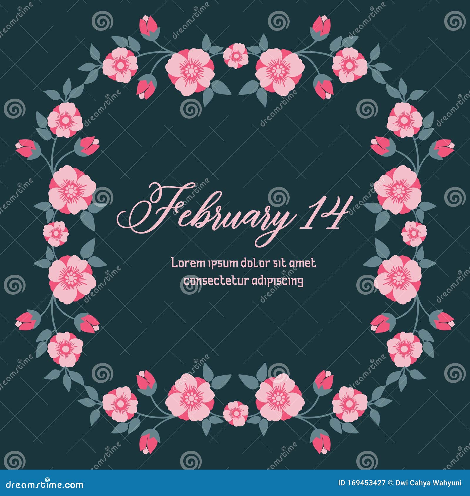 Invitation Card Template Design for 14 February, with Romantic Leaf and ...