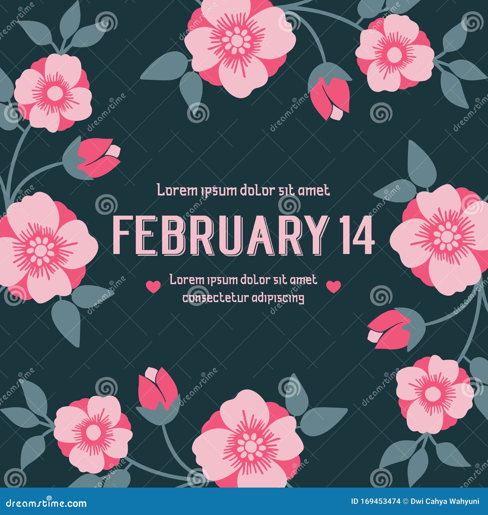 Invitation Card Template Design for 14 February, with Romantic Leaf and ...