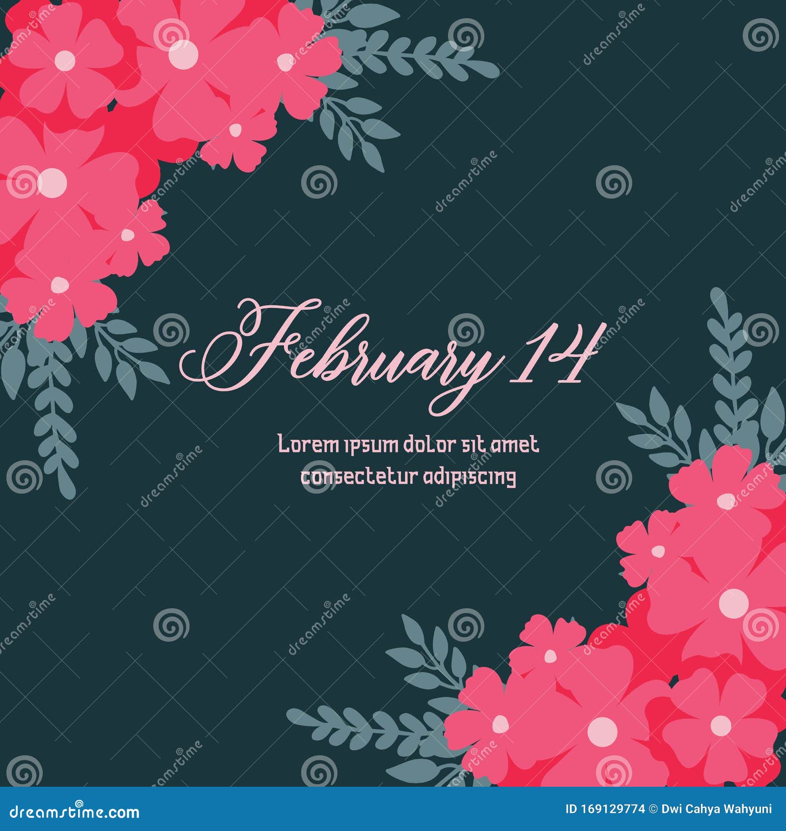 Invitation Card Template Design for 14 February, with Seamless Leaf and ...