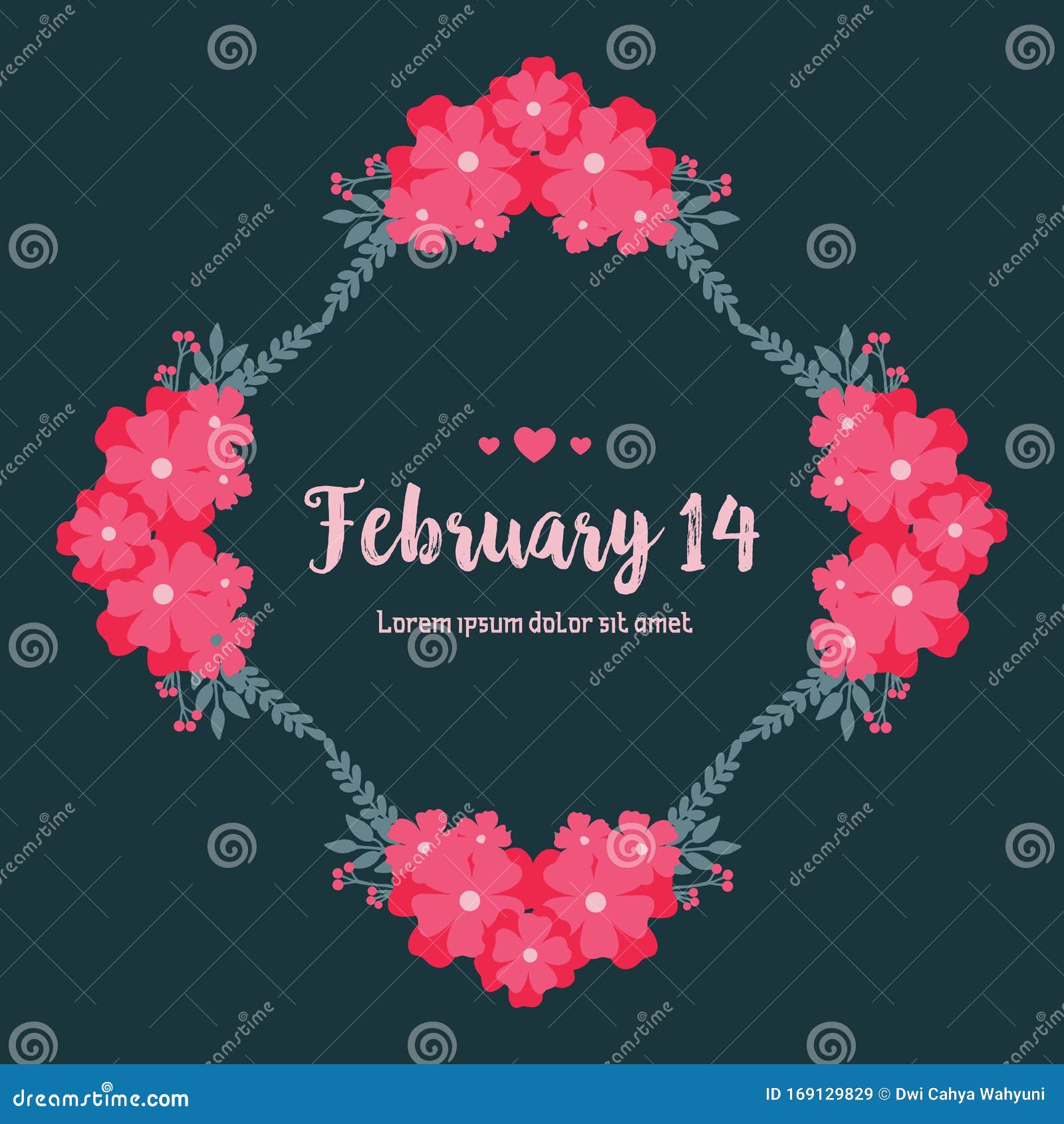 Invitation Card Template Design for 14 February, with Seamless Leaf and ...