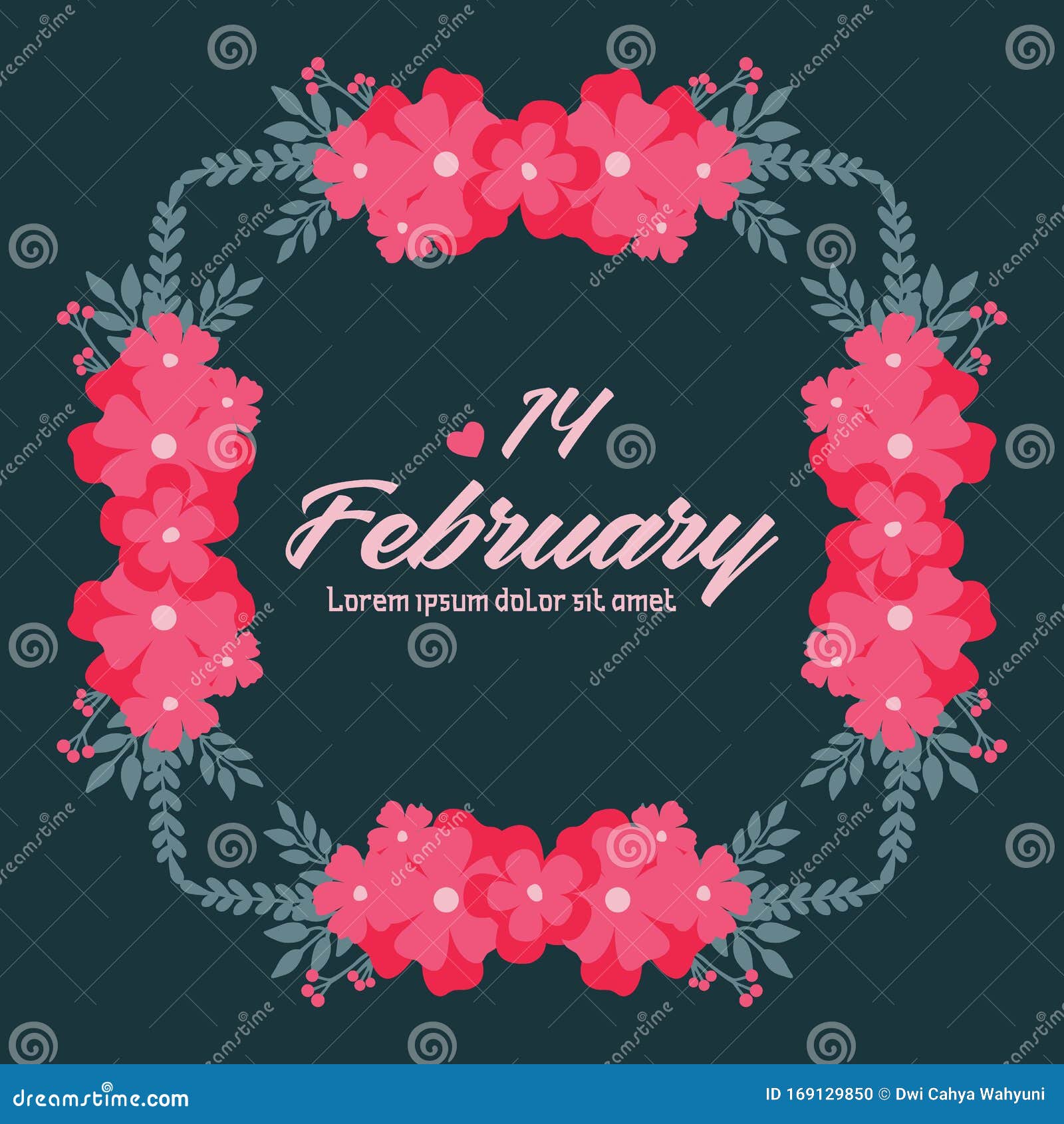 Invitation Card Template Design for 14 February, with Seamless Leaf and ...