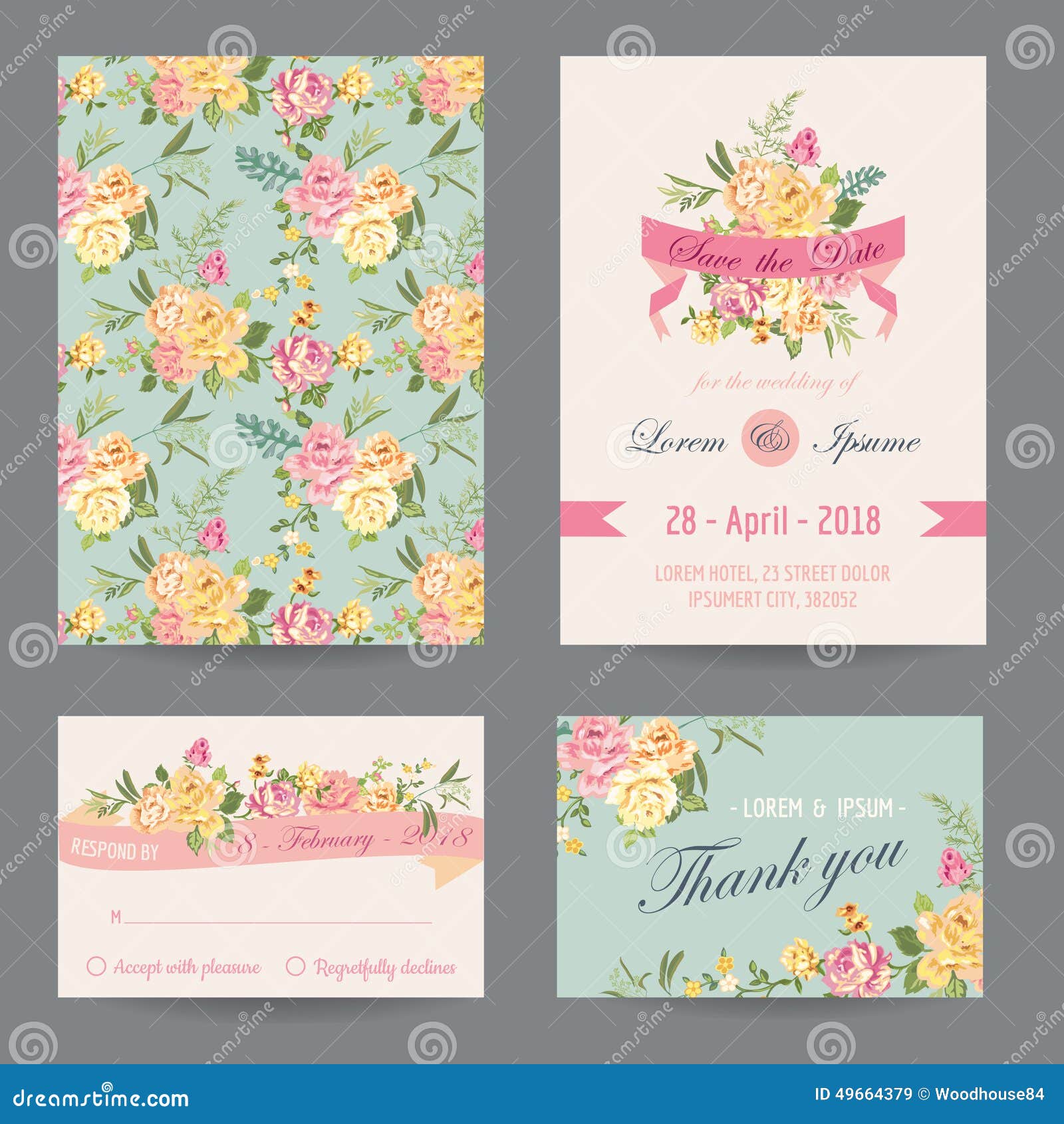 Invitation/Congratulation Card Set Stock Vector - Illustration of love ...