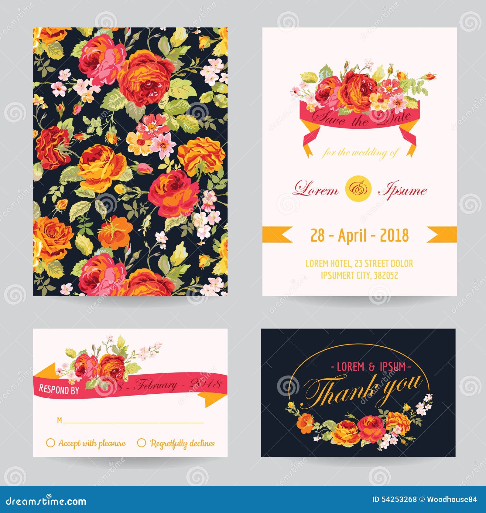 Invitation or Congratulation Card Set Stock Illustration - Illustration ...