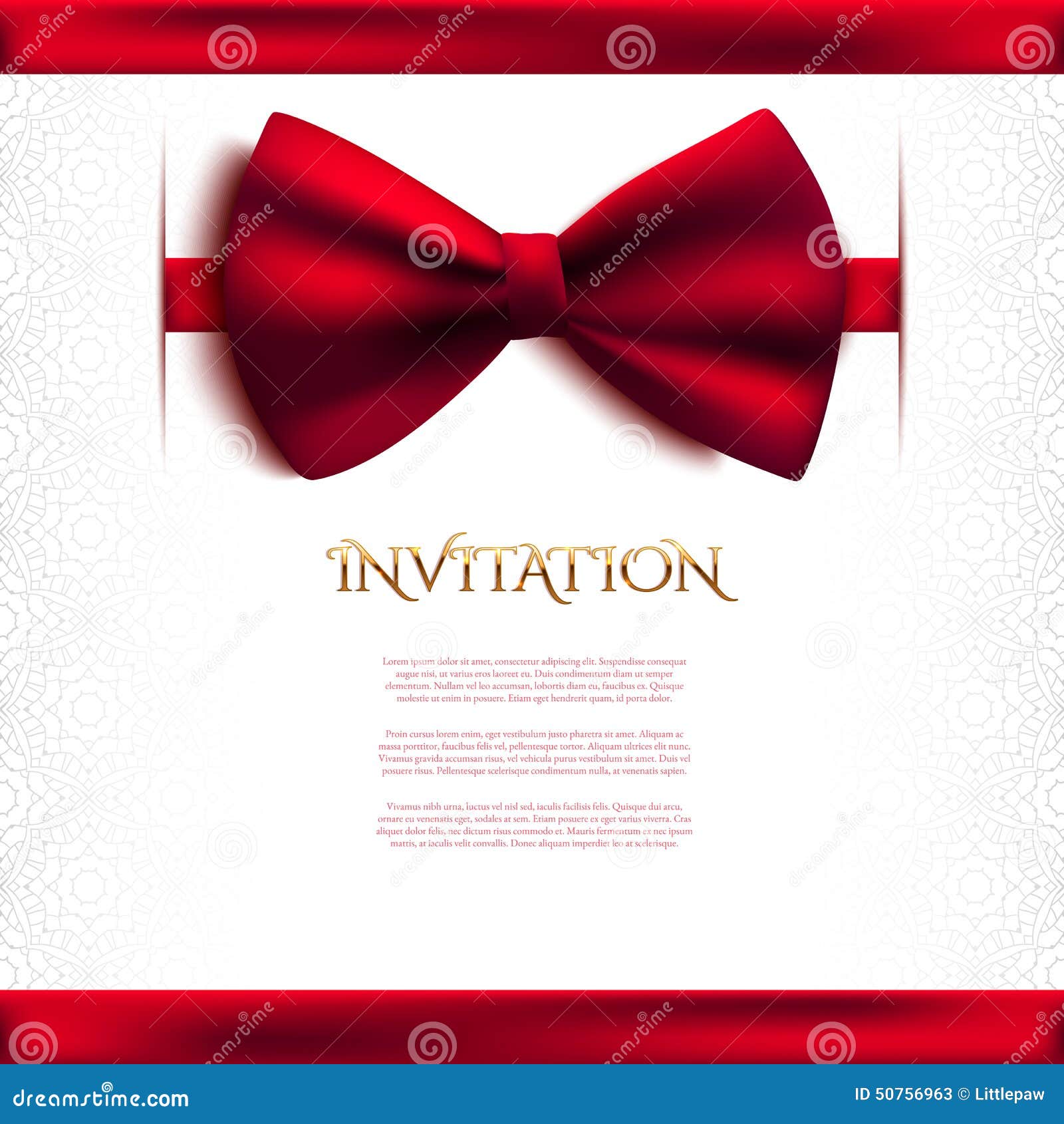 Invitation Decorative Card with Red Bow Stock Vector - Illustration of ...