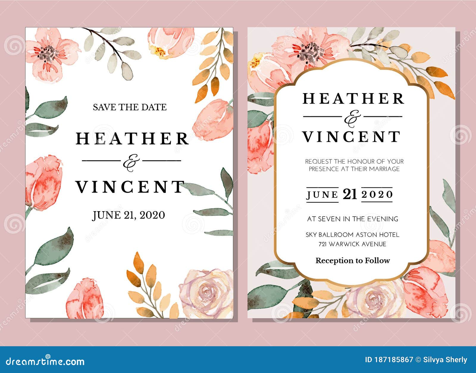 Vector Watercolor Cream Theme Loose Floral Vintage Wedding Invitation ...