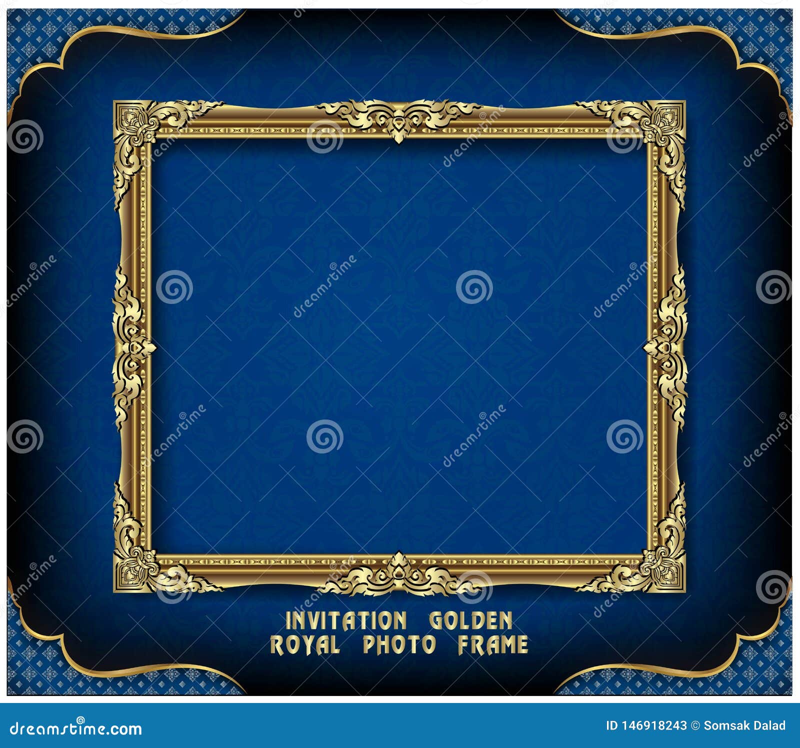 Invitation of Golden Photo Frame Vector Design Stock Illustration ...