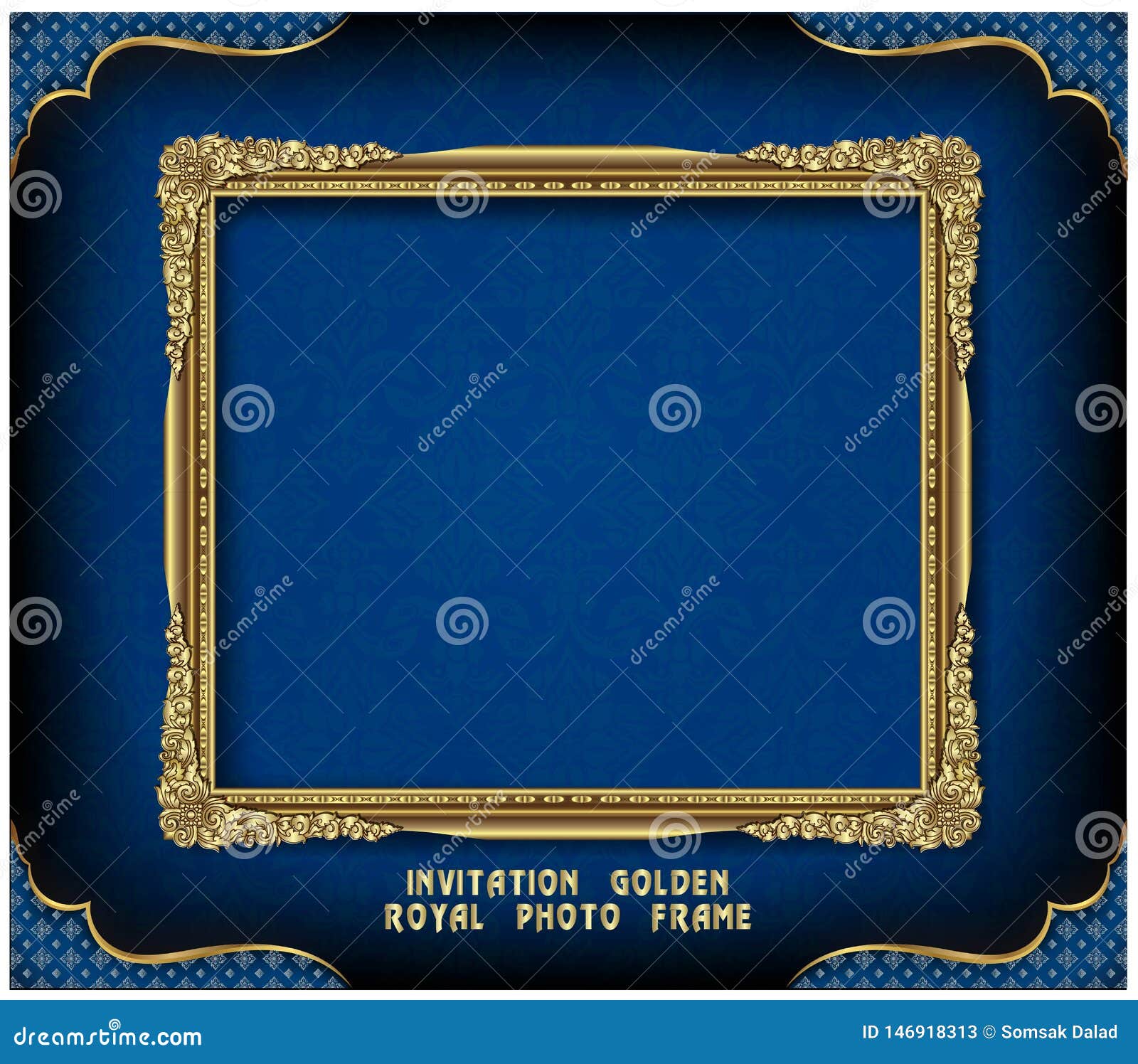 Invitation of Golden Photo Frame Vector Design Stock Illustration ...