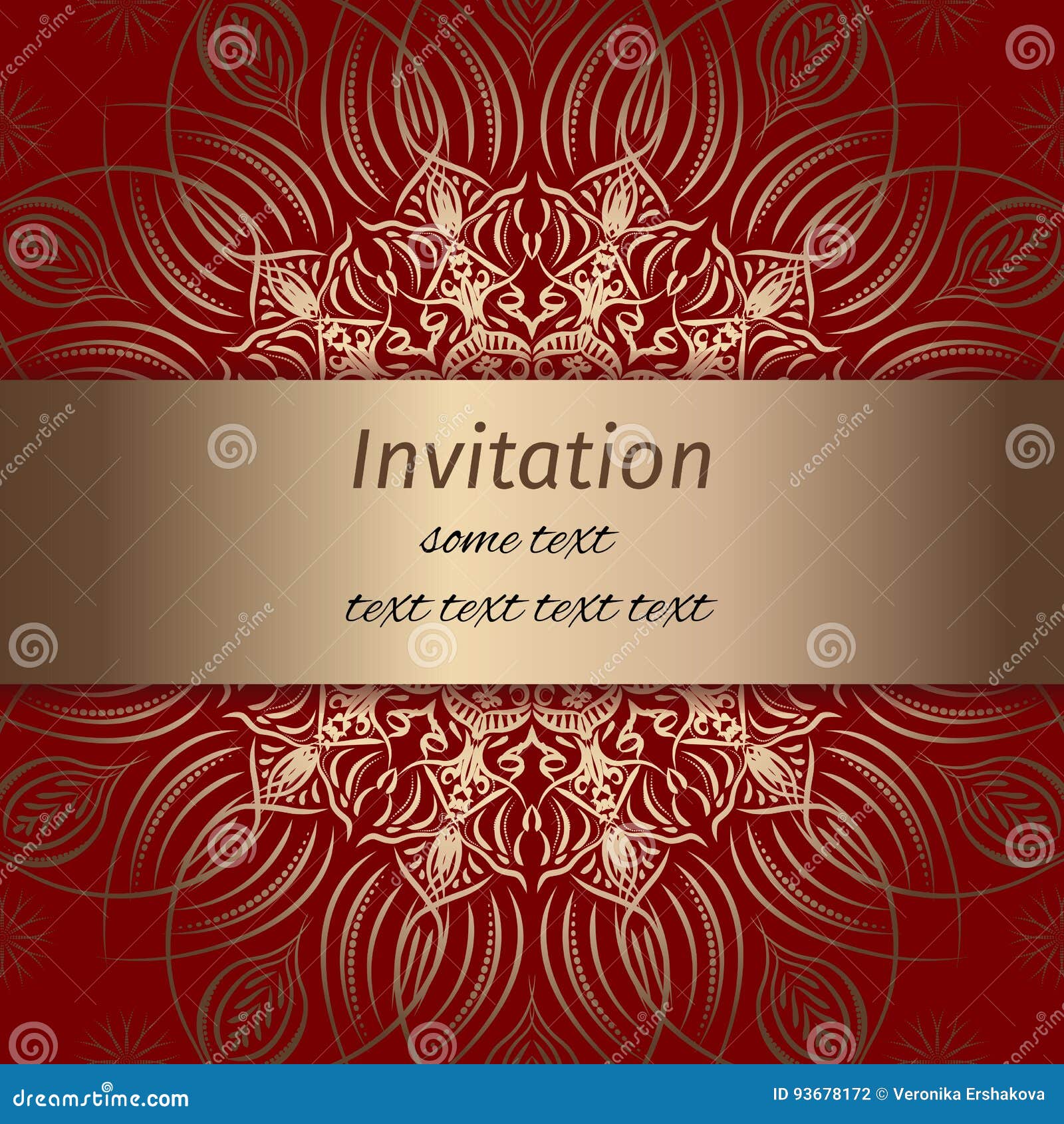 Invitation in Red and Gold Colours Stock Illustration - Illustration of ...