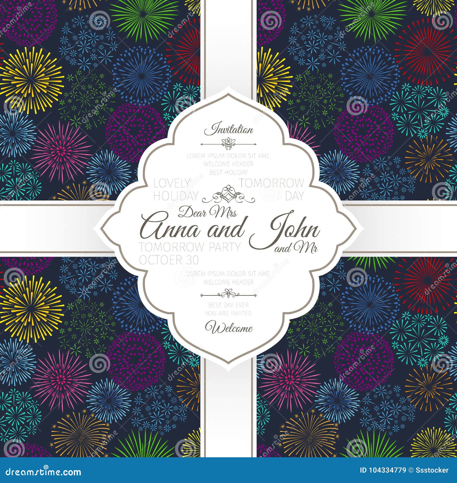 Card with Night Firework Seamless Pattern Stock Vector - Illustration ...