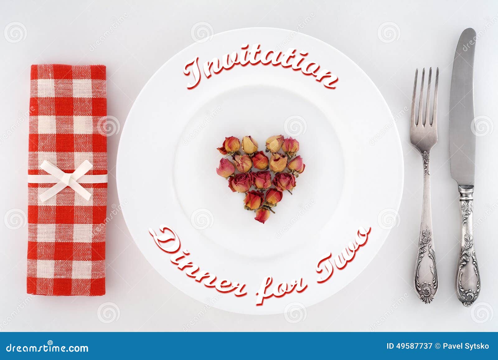 Invitation To Dinner for Two. Table Setting with Heart of Roses. Stock ...