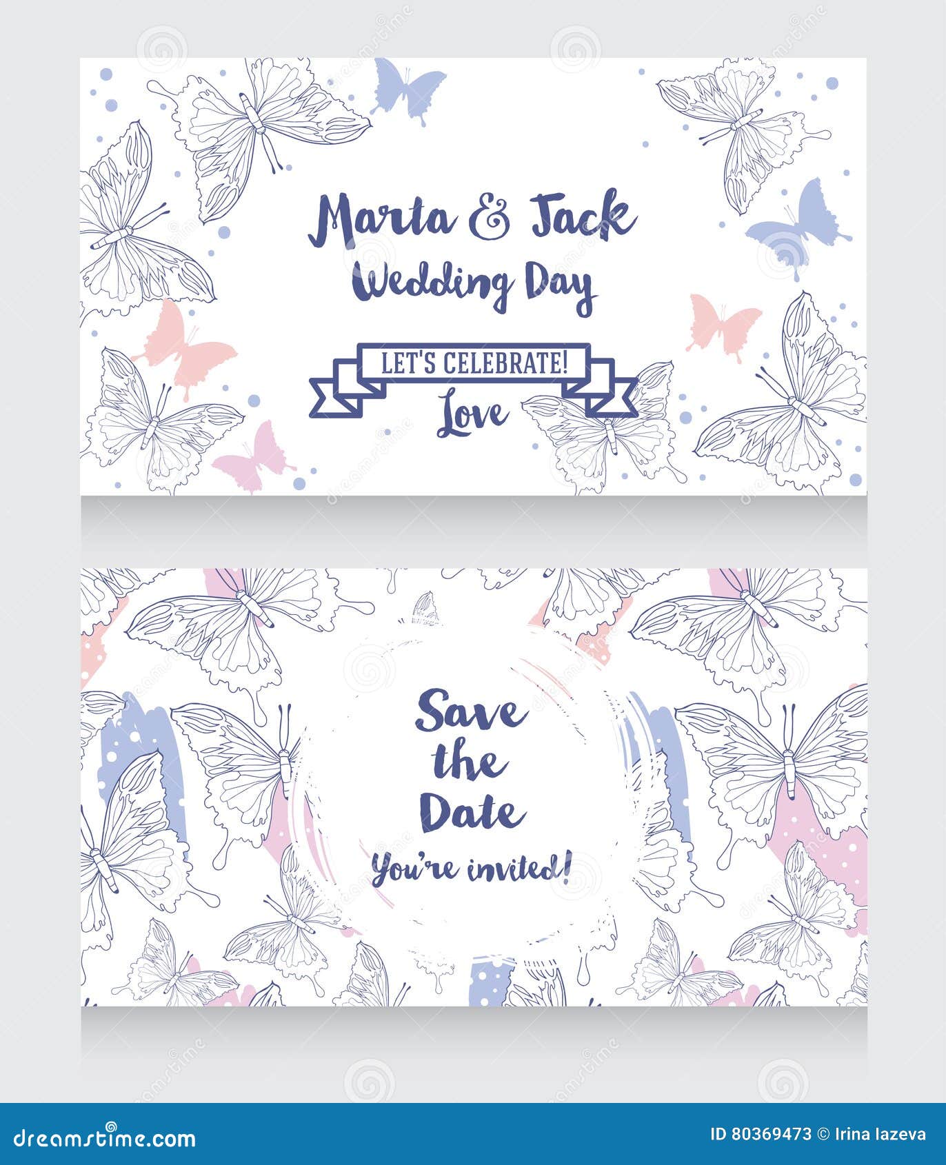Invitations Romantiques De Mariage Avec Des Papillons Illustration de ...