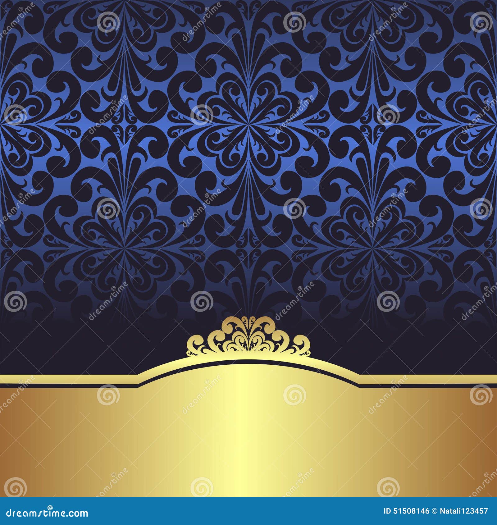 Invite Design: Blue Ornamental Background With Golden Border Vector ...
