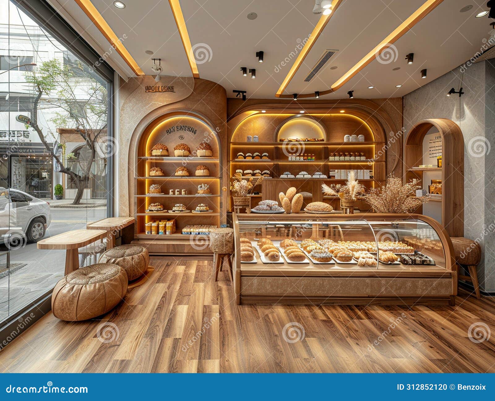 Inviting Bakery with a Display Case Full of Treats and Cozy Seating ...