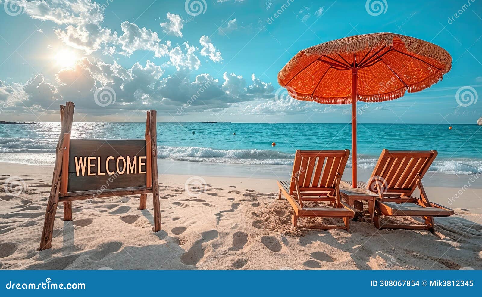Inviting Beach Scene with a Warm Welcome. Stock Illustration ...