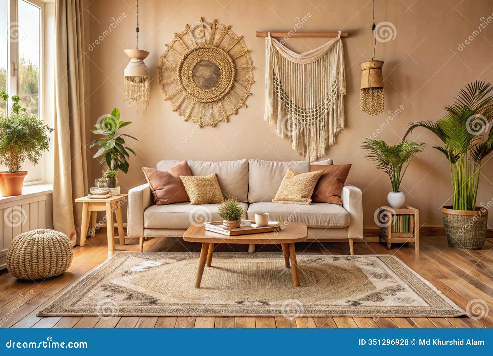Inviting Boho Chic Living Room with Macrame Decor and Indoor Plants ...