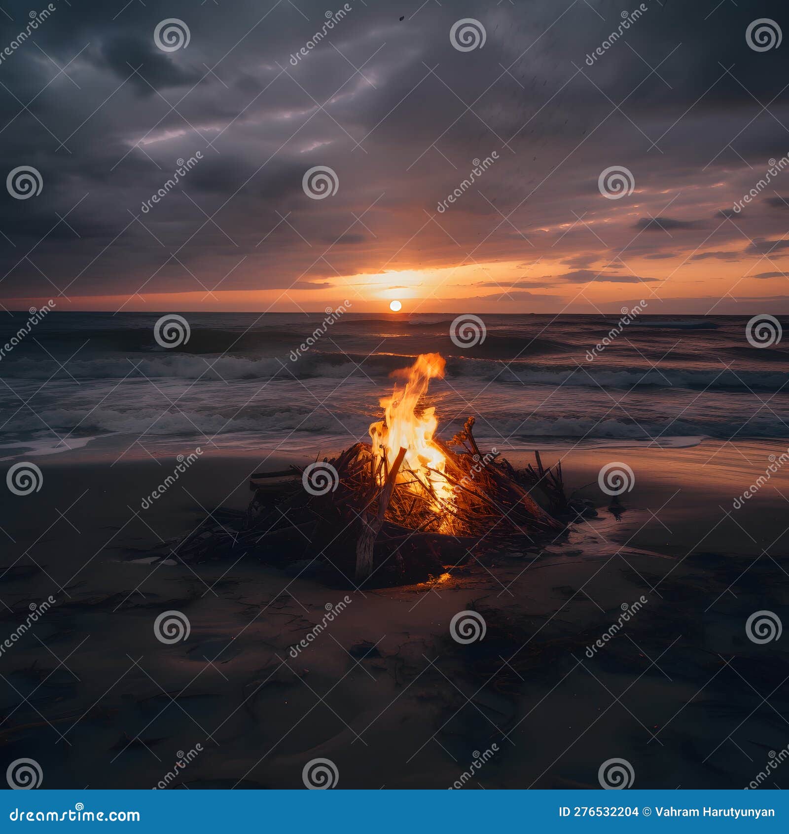 Inviting Campfire on the Beach during the Summer Stock Illustration ...