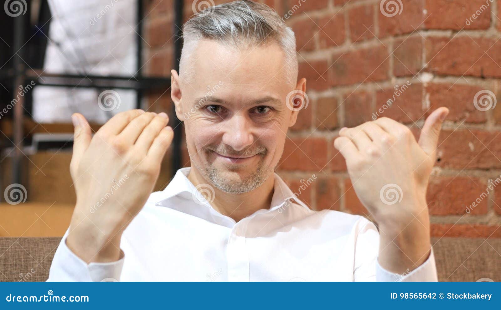 Inviting Gesture by Middle Age Man Stock Photo - Image of opportunity ...