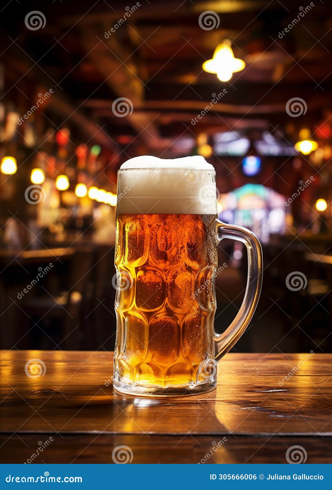 Cold beer mug on bar table stock photo. Image of chilled - 305666006
