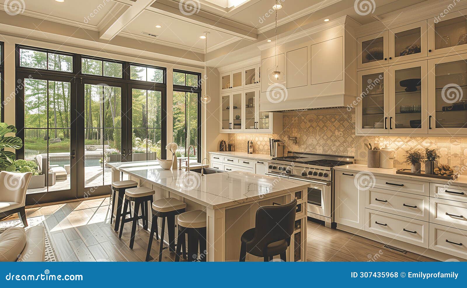 Inviting Kitchen with Pristine White Design, Featuring Sleek Lines and ...