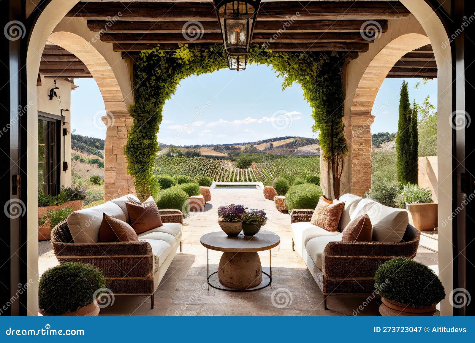 An Inviting Patio Surrounded by Greenery, with a View of the ...