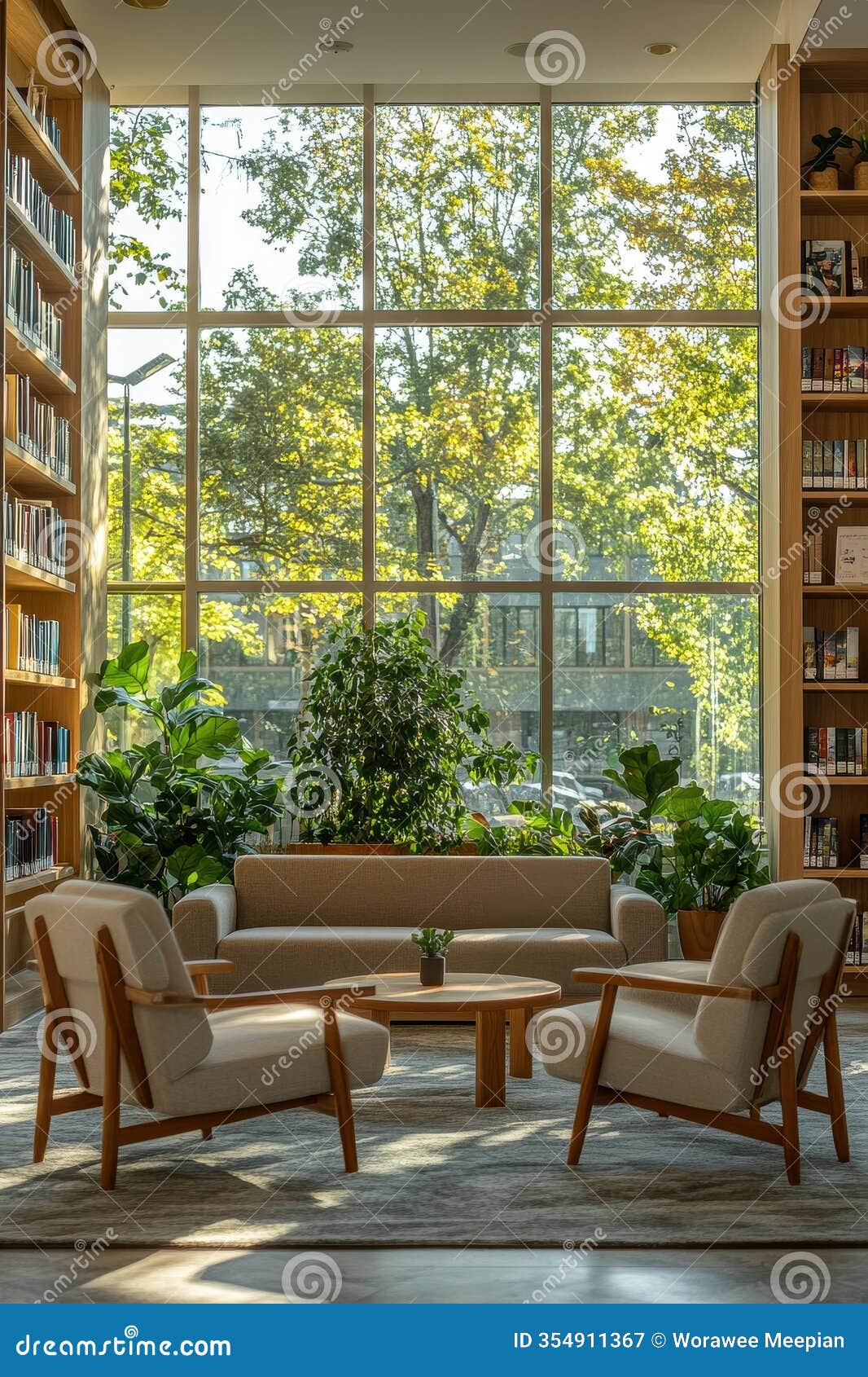 Inviting Reading Space Modern Library Interior Design Bright Atmosphere ...