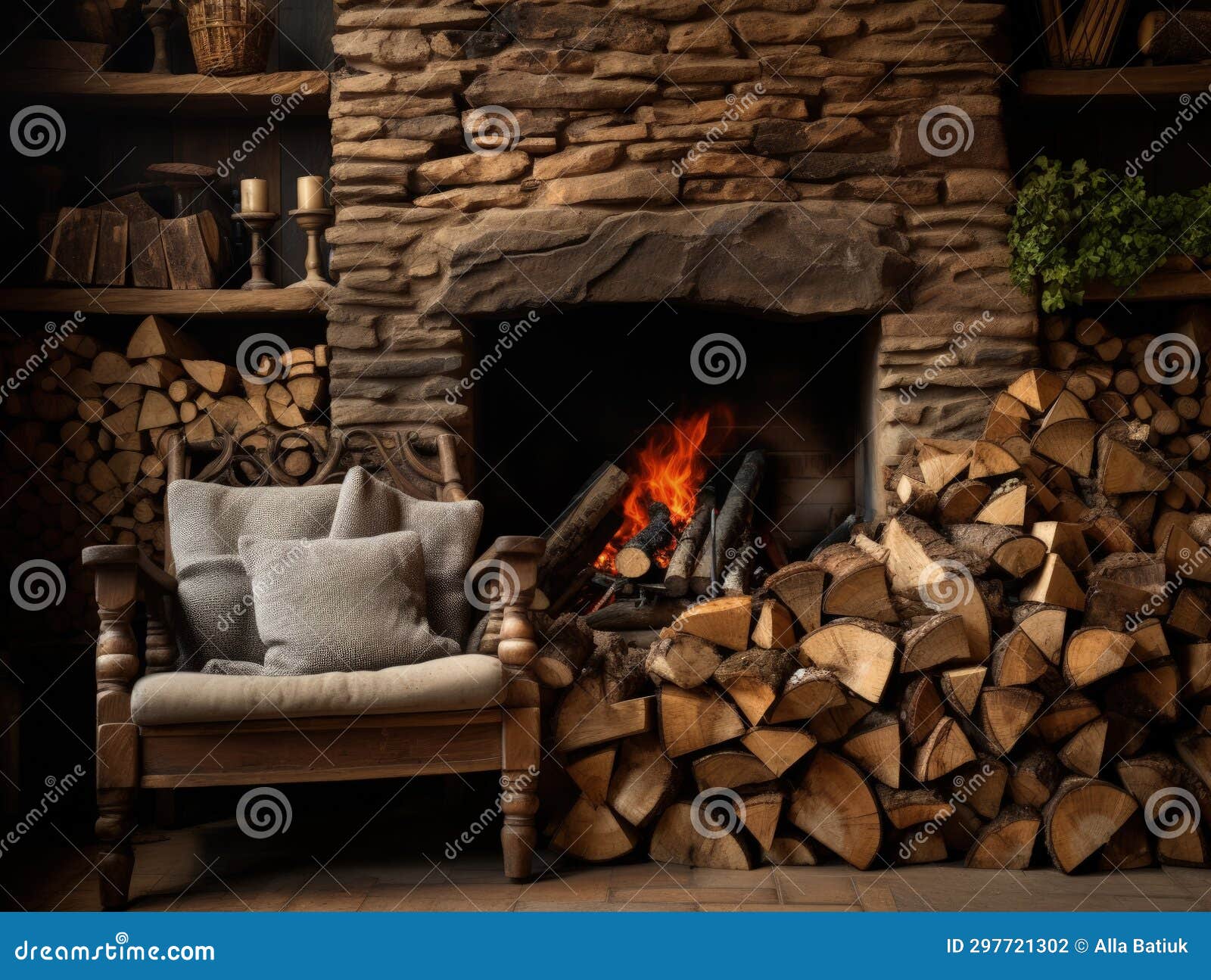 An Inviting Scene Featuring Neatly Stacked Chopped Firewood, Ready for ...