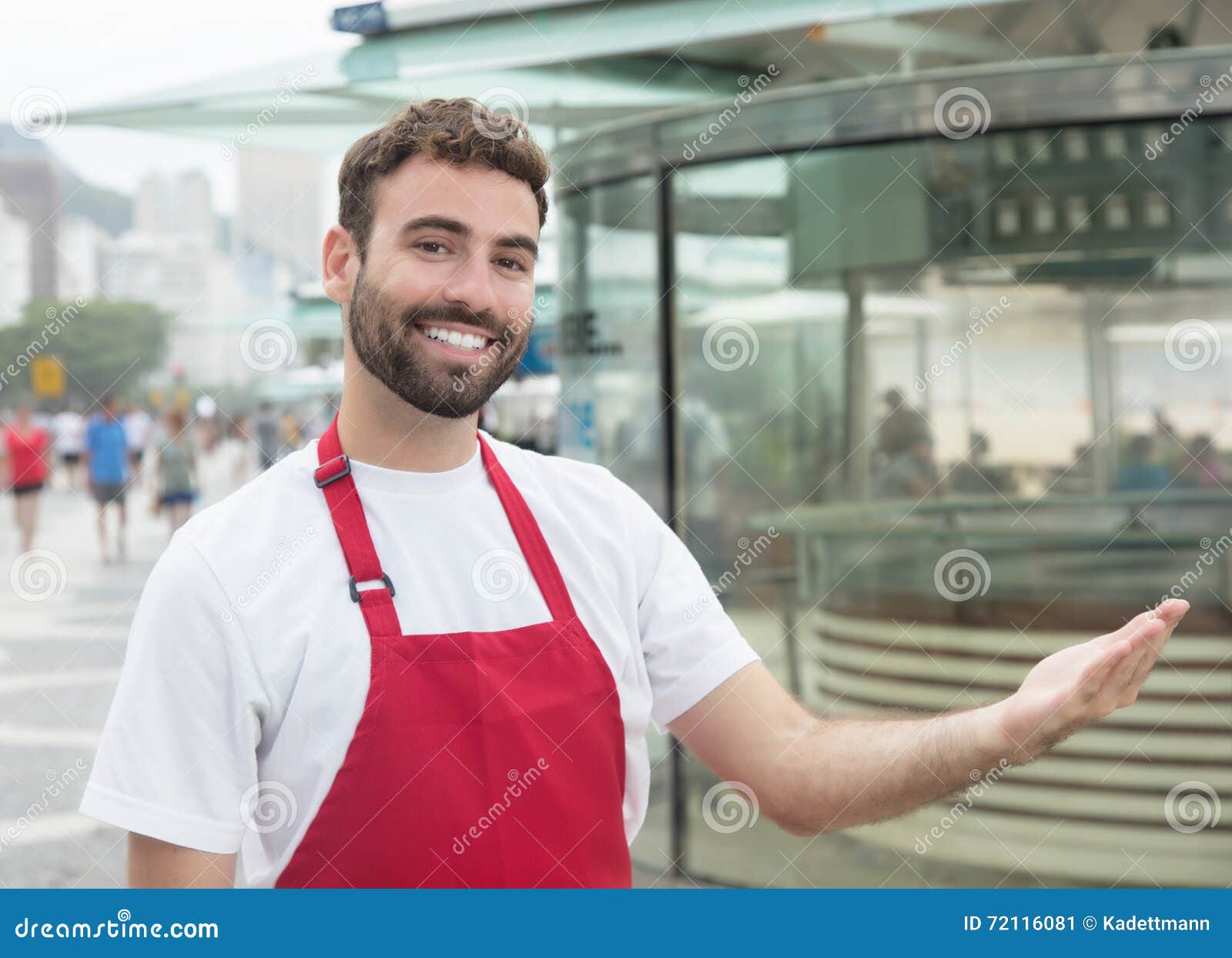 Inviting Waiter with Beard in Front of a Restaurant Stock Image - Image ...
