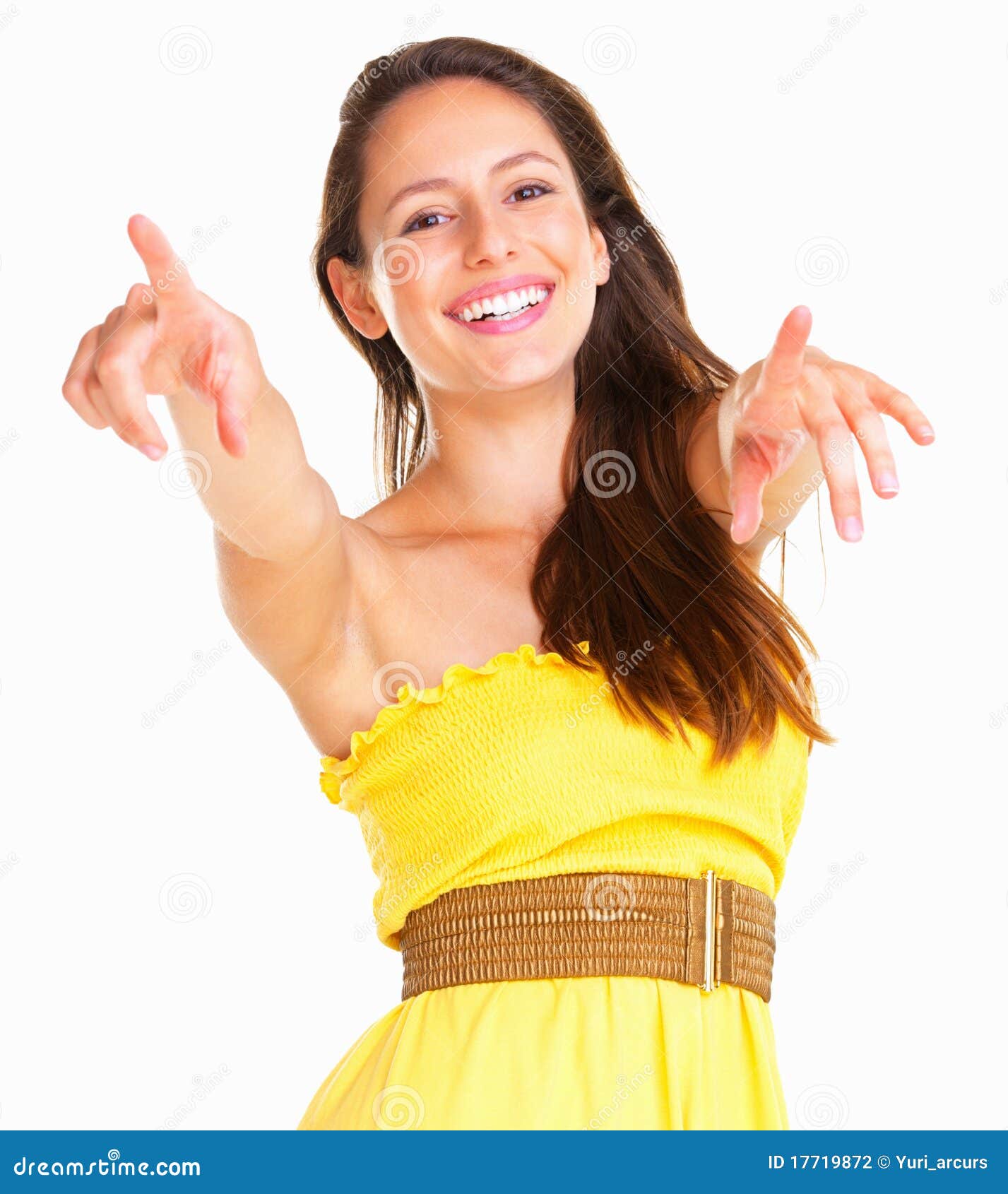 Inviting Woman Pointing at You Stock Photo - Image of color, beauty ...
