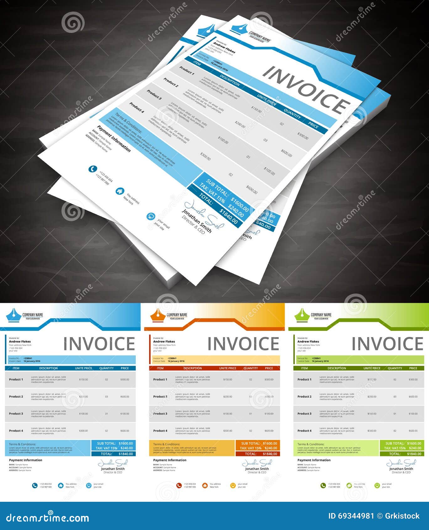 Invoice ilustração do vetor. Ilustração de vetor, azul - 69344981