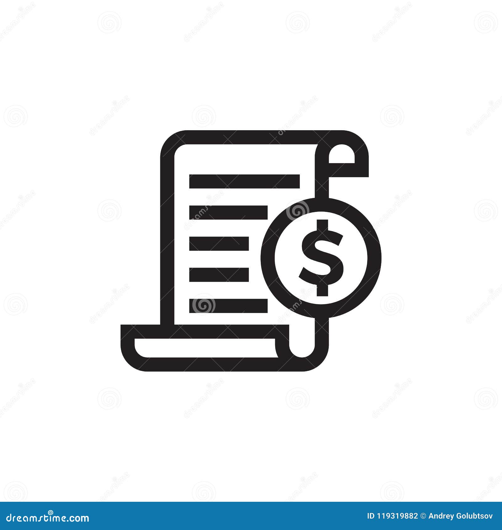 Bill Icon With Magnifying Glass. Studying Paying Receipt. Invoice ...