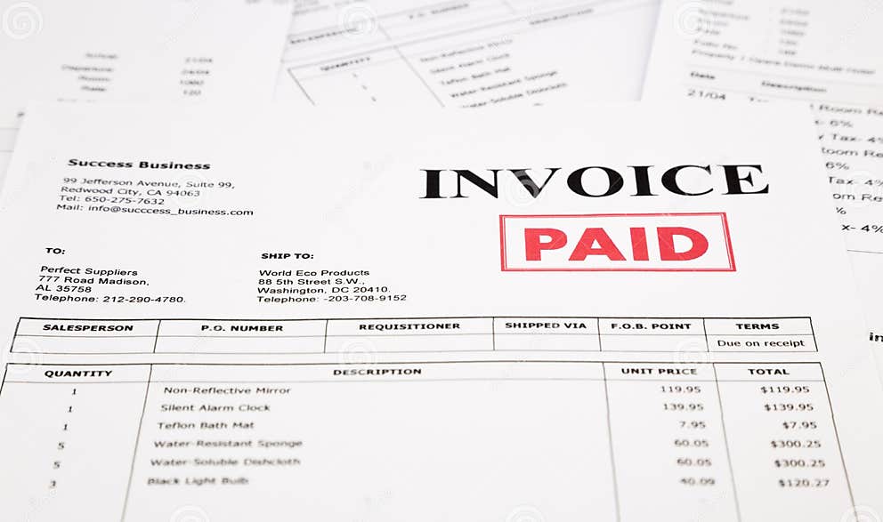 Invoice and Bills with Paid Stamp Stock Photo - Image of account ...