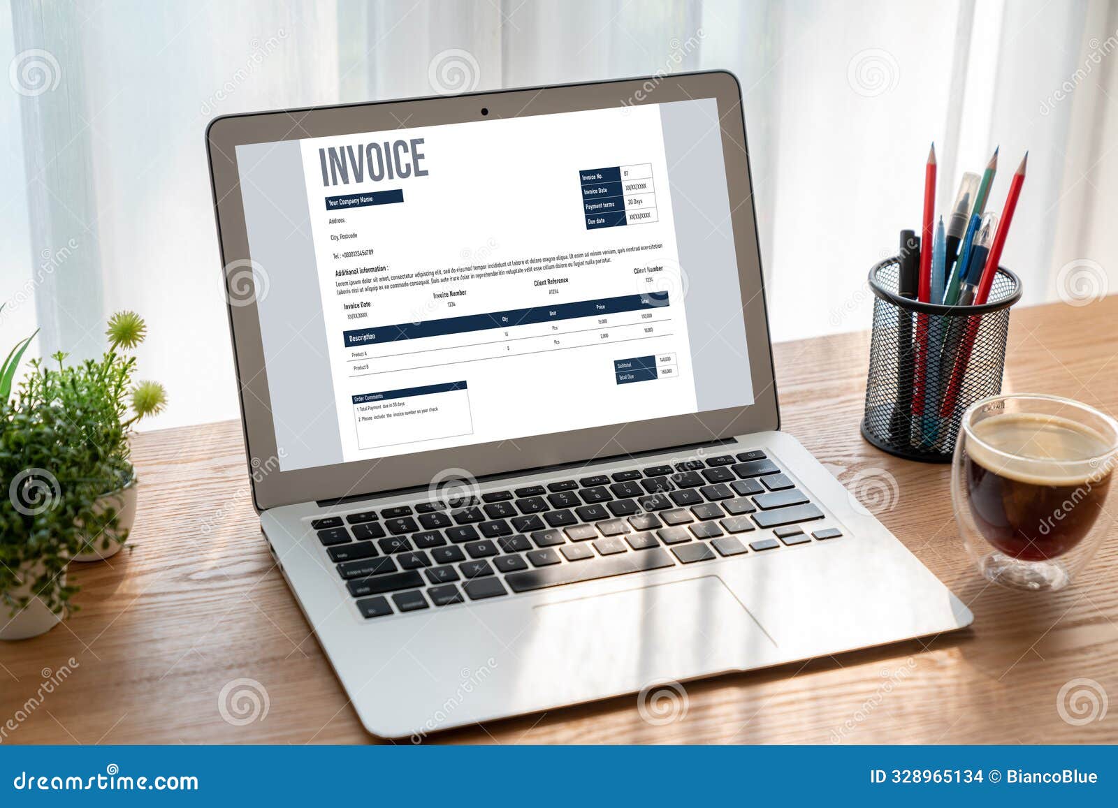 Invoice on Computer Screen from Accounting Application. Snugly. Stock ...