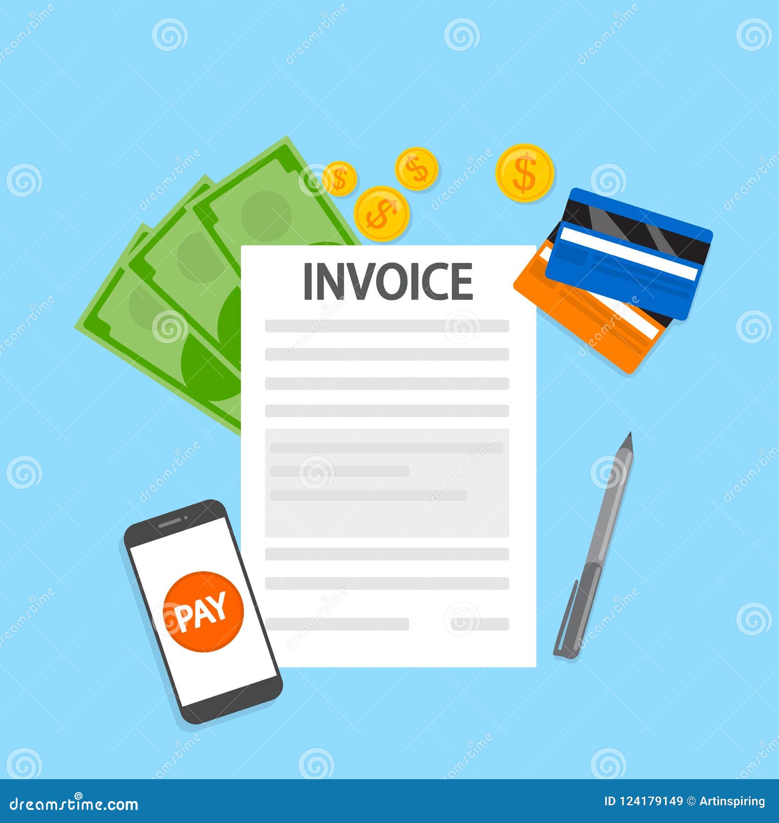 Invoice Concept. Signing Financial Document with Bill Stock Vector ...