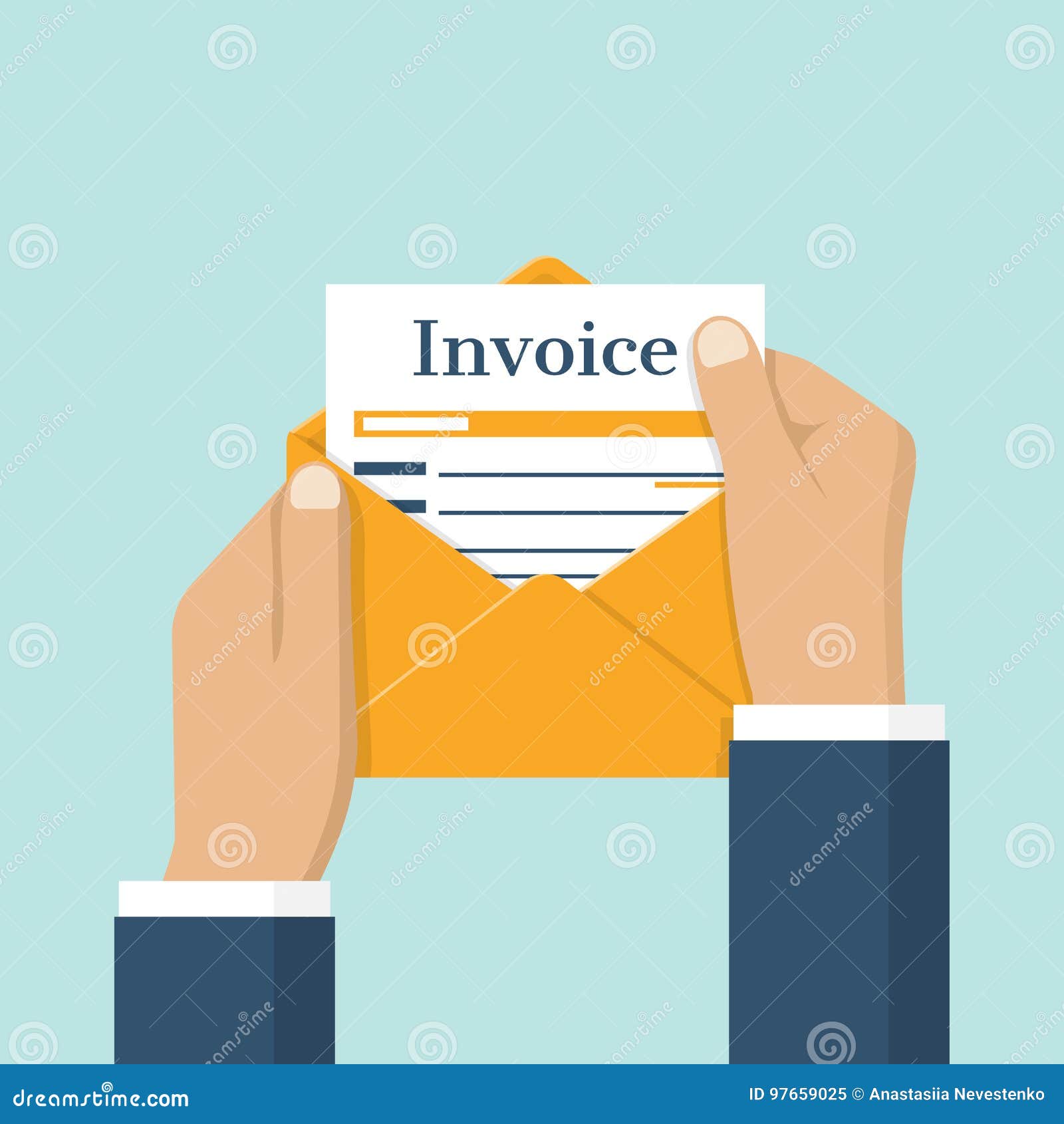 Hand With Invoice And Cash Banknotes. Unfilled, Minimalistic Form Of ...