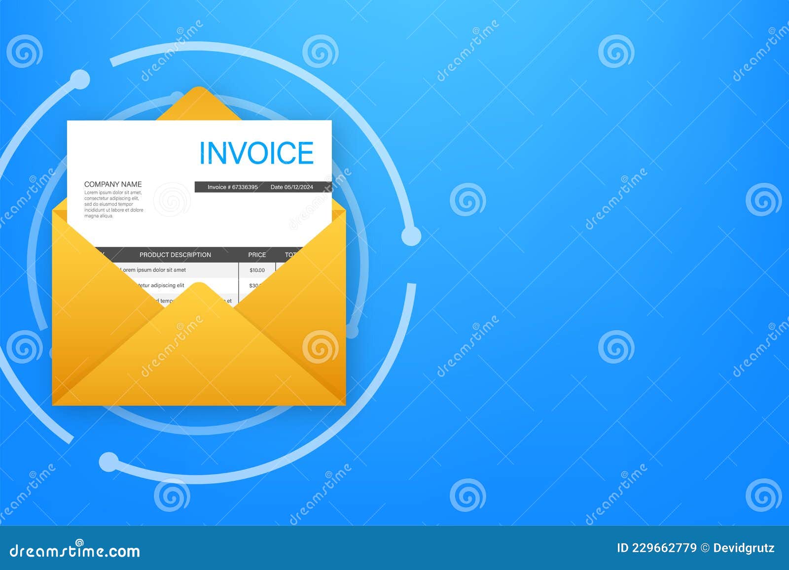 Invoice Icon Vector. Email Message Received with Bill Document, Flat ...