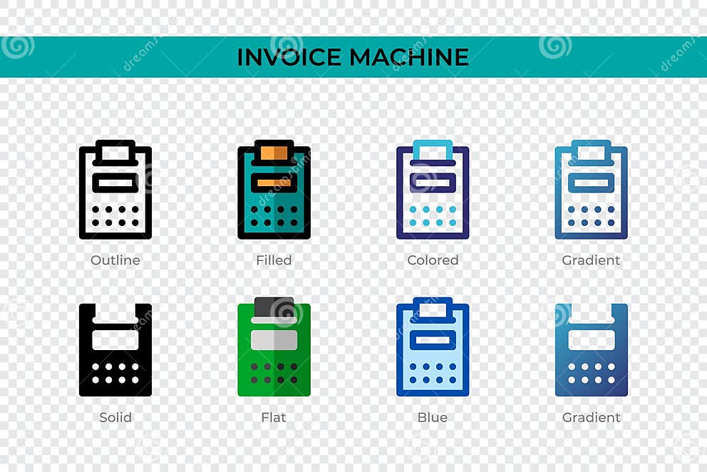 Invoice Machine Icon in Different Style. Invoice Machine Vector Icons Designed in Outline, Solid ...