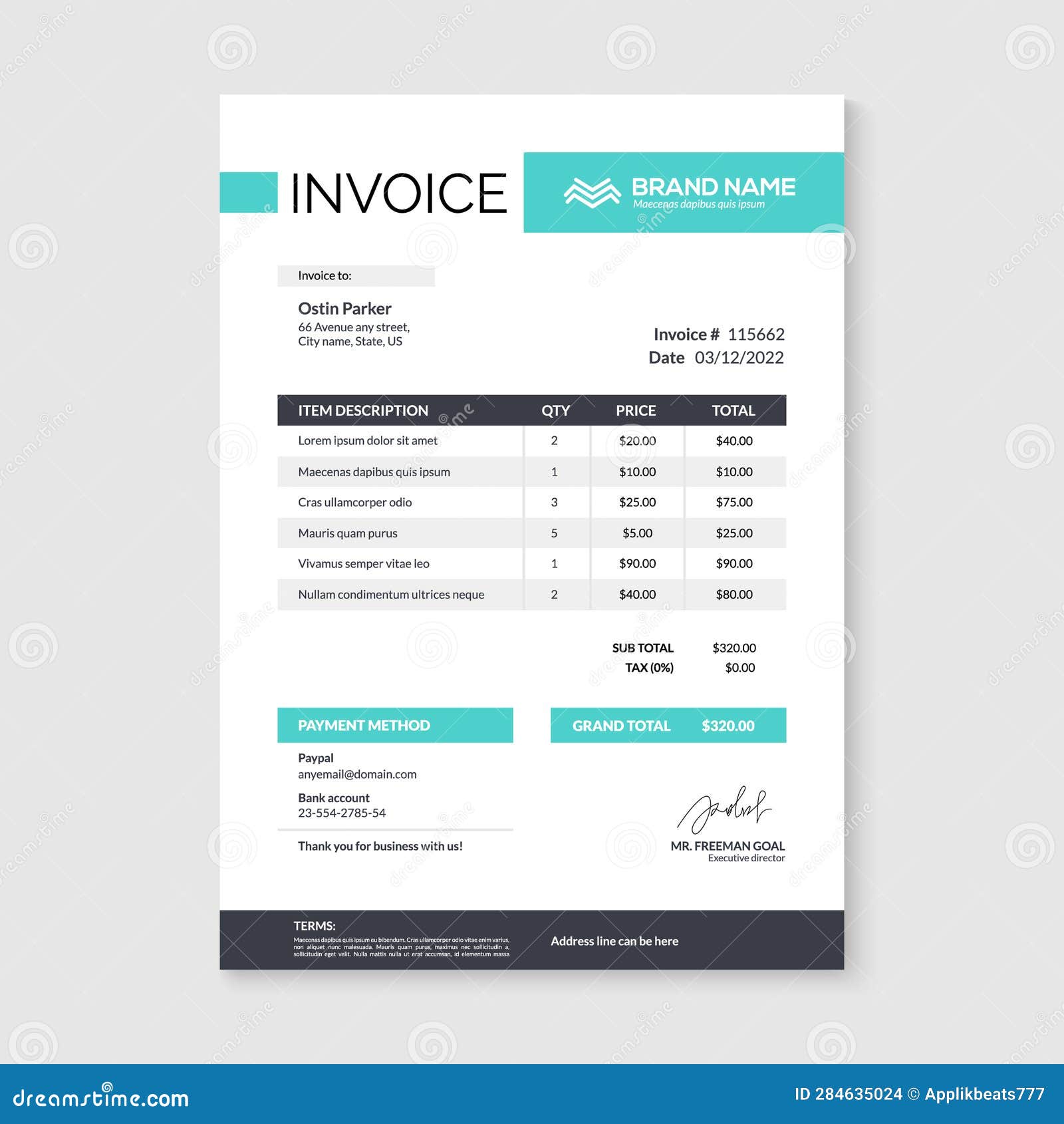 Invoice Minimal Design Template. Bill Form Business Invoice Accounting ...