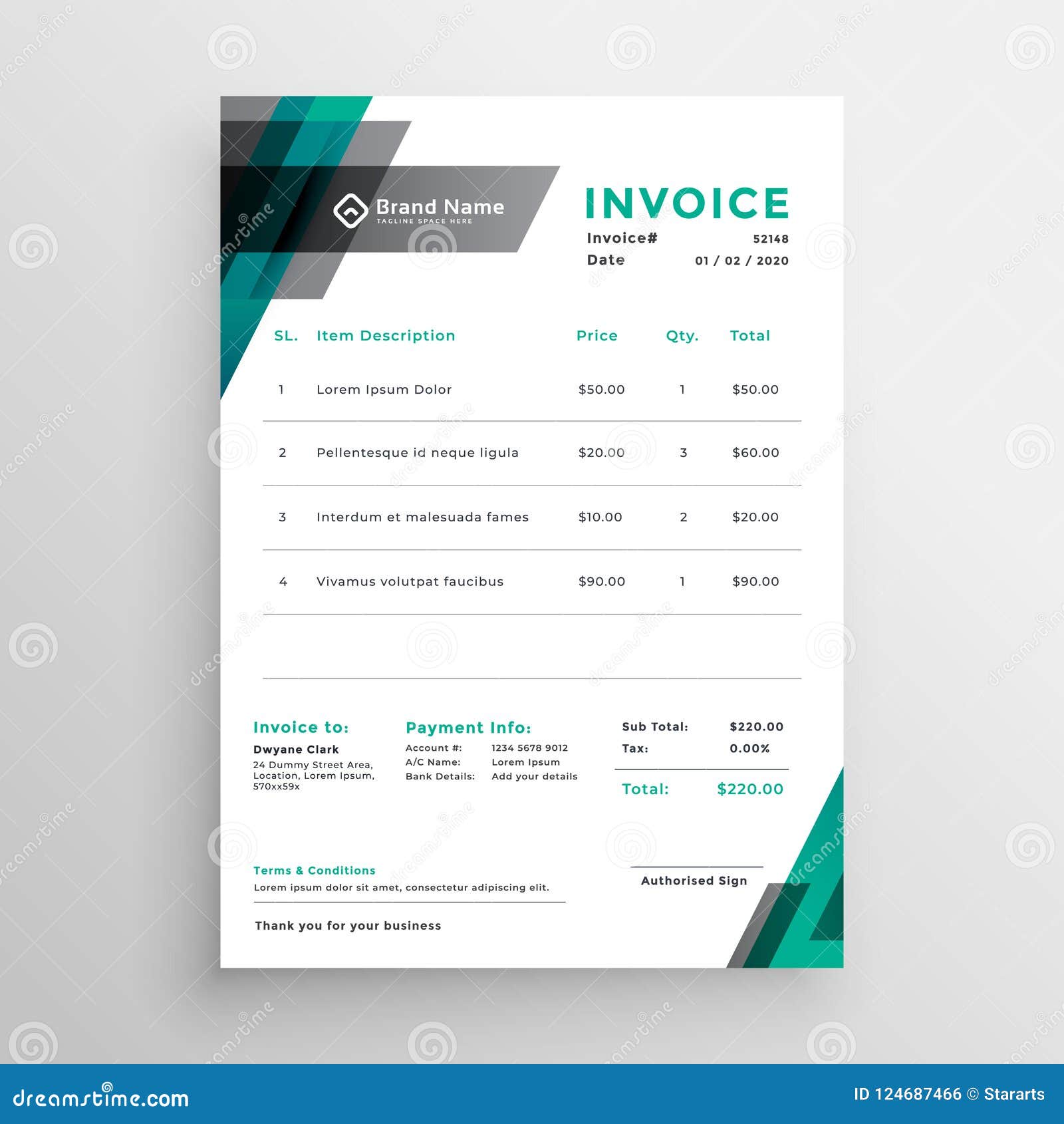 Invoice Template Design in Abstract Style Stock Vector - Illustration ...
