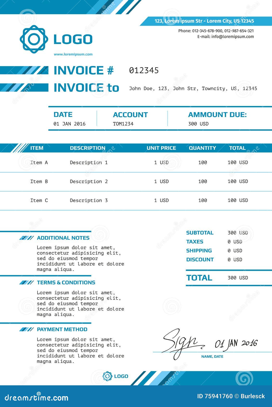 Invoice Vector Template Design Layout Stock Vector - Illustration of ...