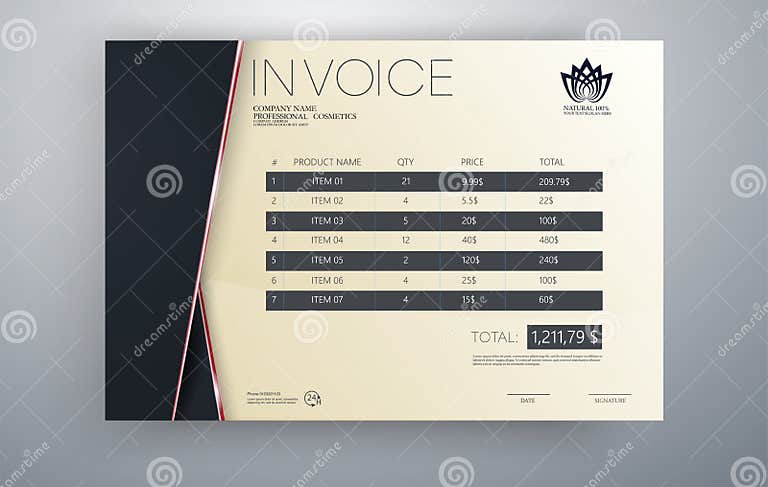 Invoice Vector Template Design in Red Theme.Invoice Template. Quotation ...