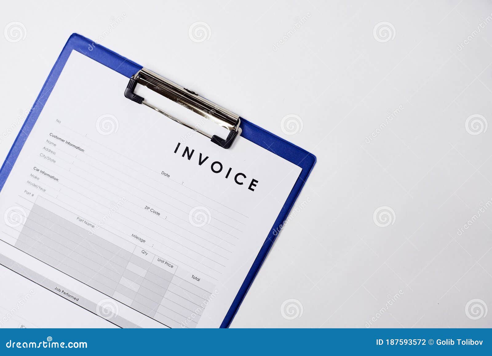 Invoice on white stock photo. Image of account, bill - 187593572