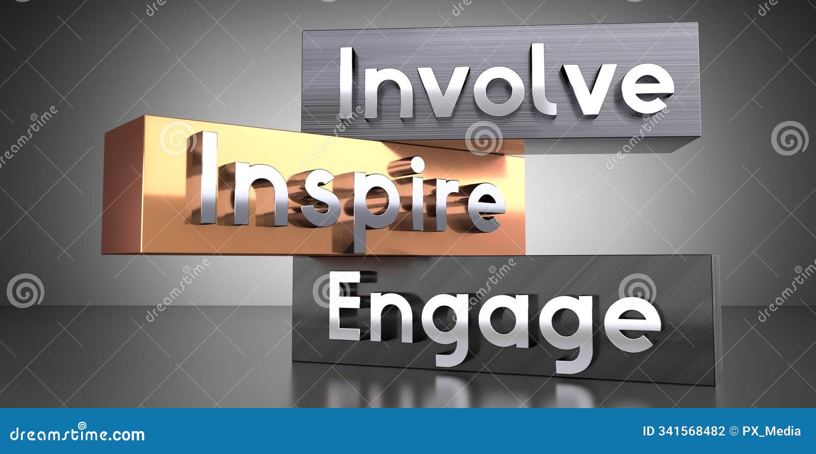 Involve, Inspire, Engage - Words on Metal Blocks Stock Illustration - Illustration of brushed ...