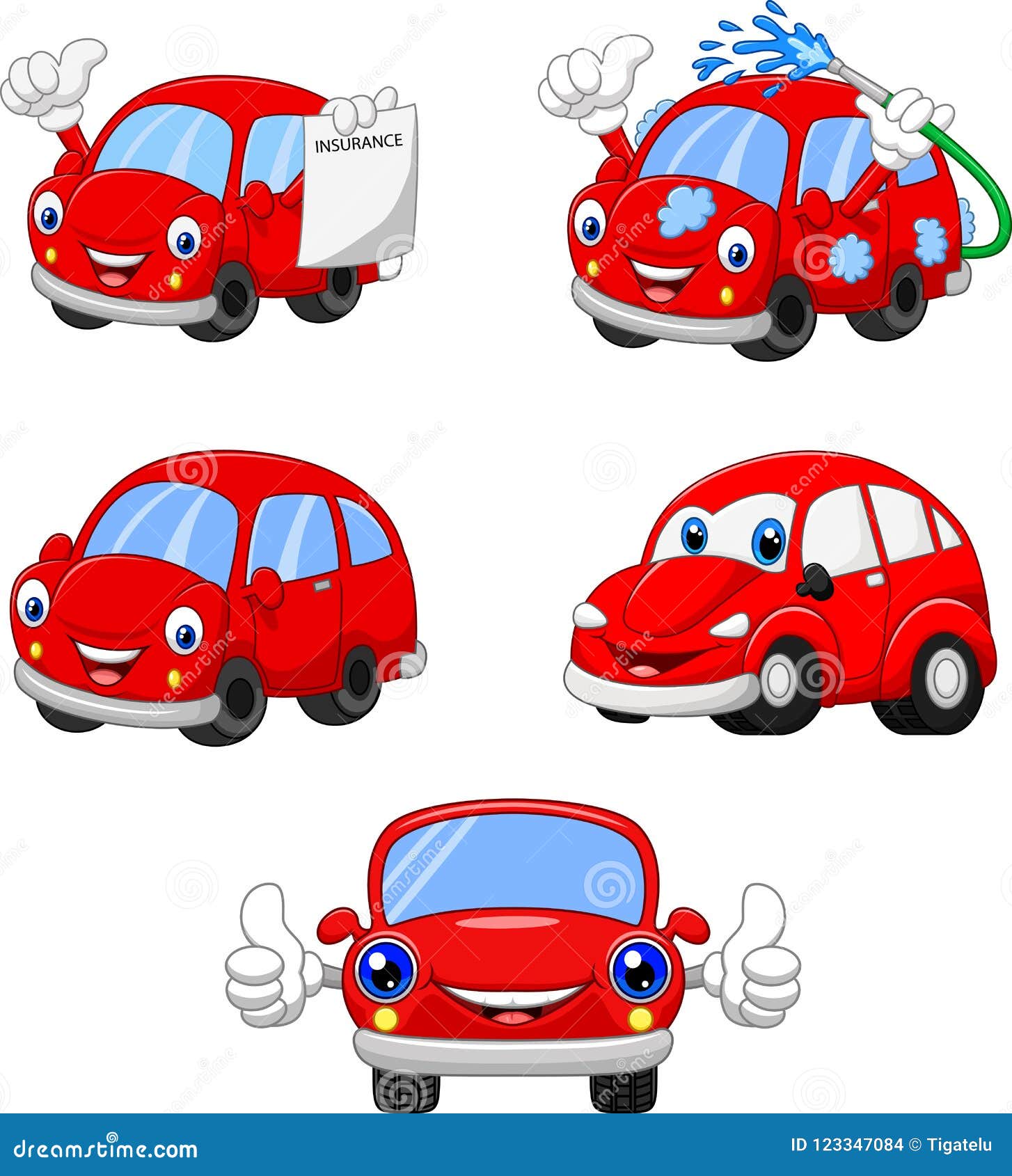 Inzameling Van Beeldverhaal De Grappige Rode Auto's Vector Illustratie ...